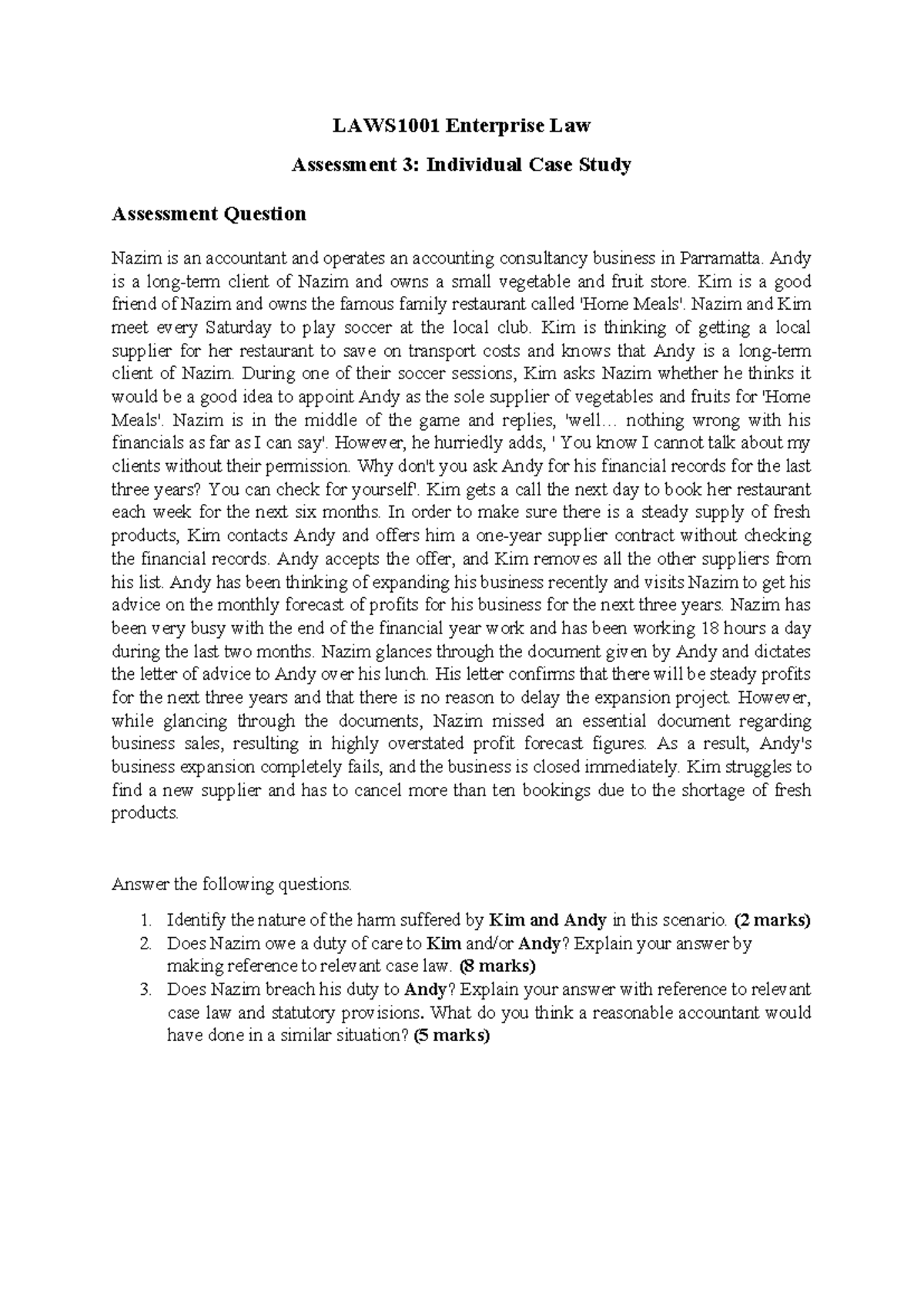 LAWS1001 Assessment 3 Question and Instructions Spring 2022 - LAWS1001 ...