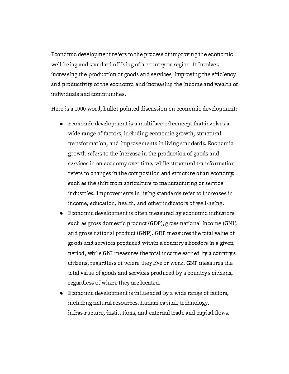 Economic Development Notes - Economic development refers to the process ...