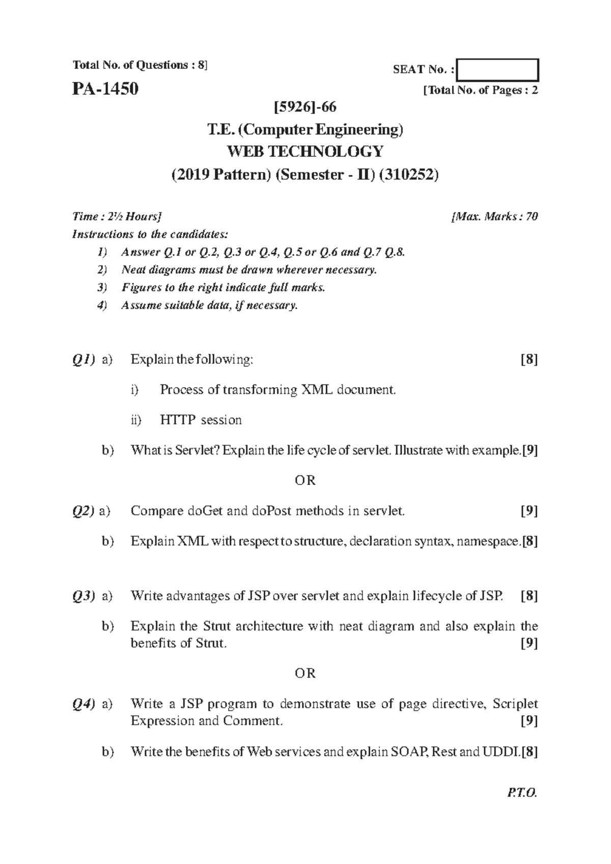 WT paper 3 - cccc - Total No. of Questions : 8] [5926]- T. (Computer ...