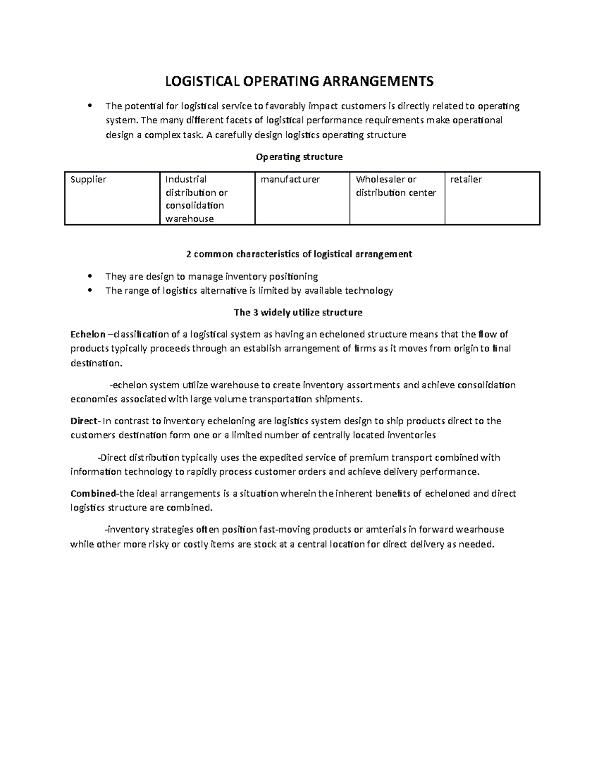Logistical Operating Arrangements - LOGISTICAL OPERATING ARRANGEMENTS ...