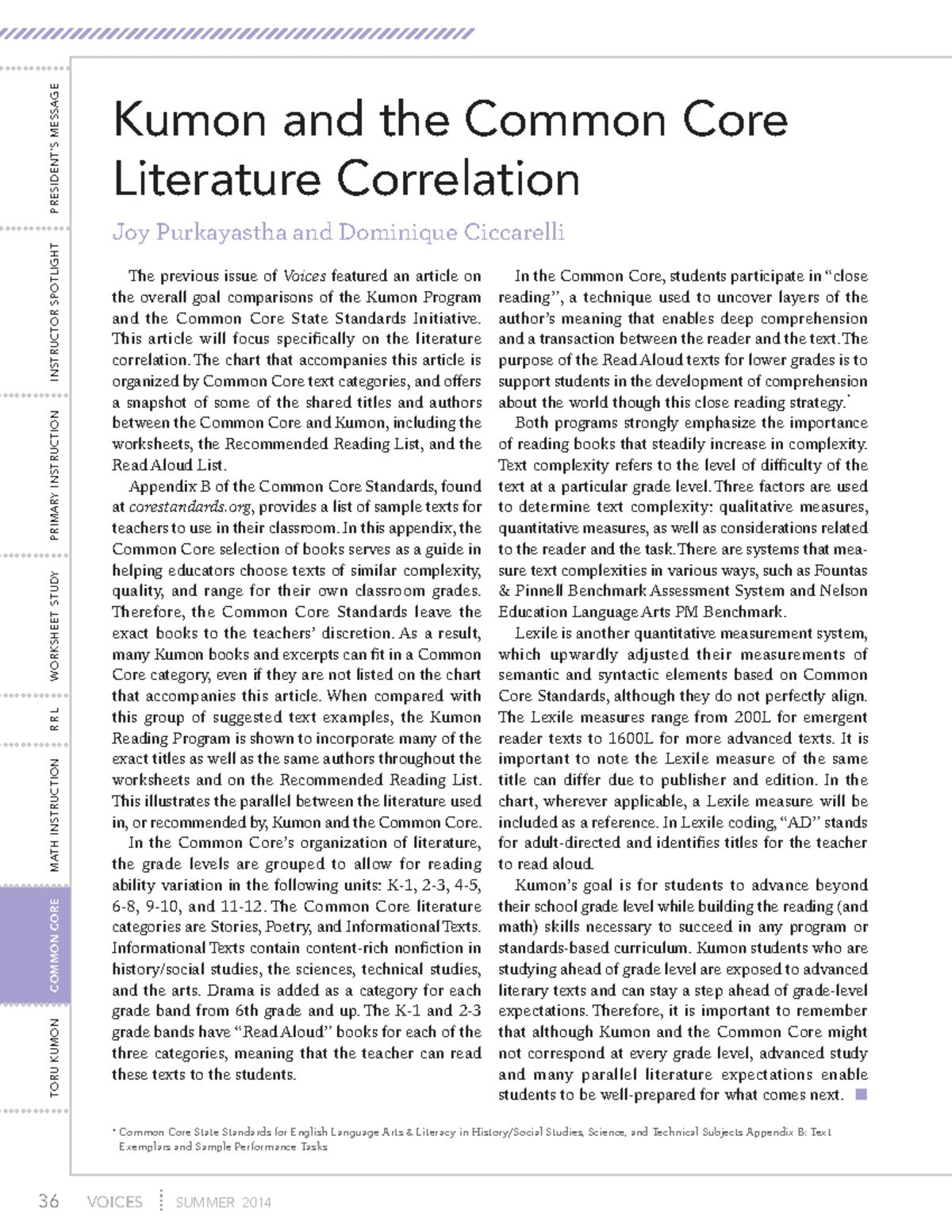 Kumon and Common Core Literature Correlation - Common Core State ...