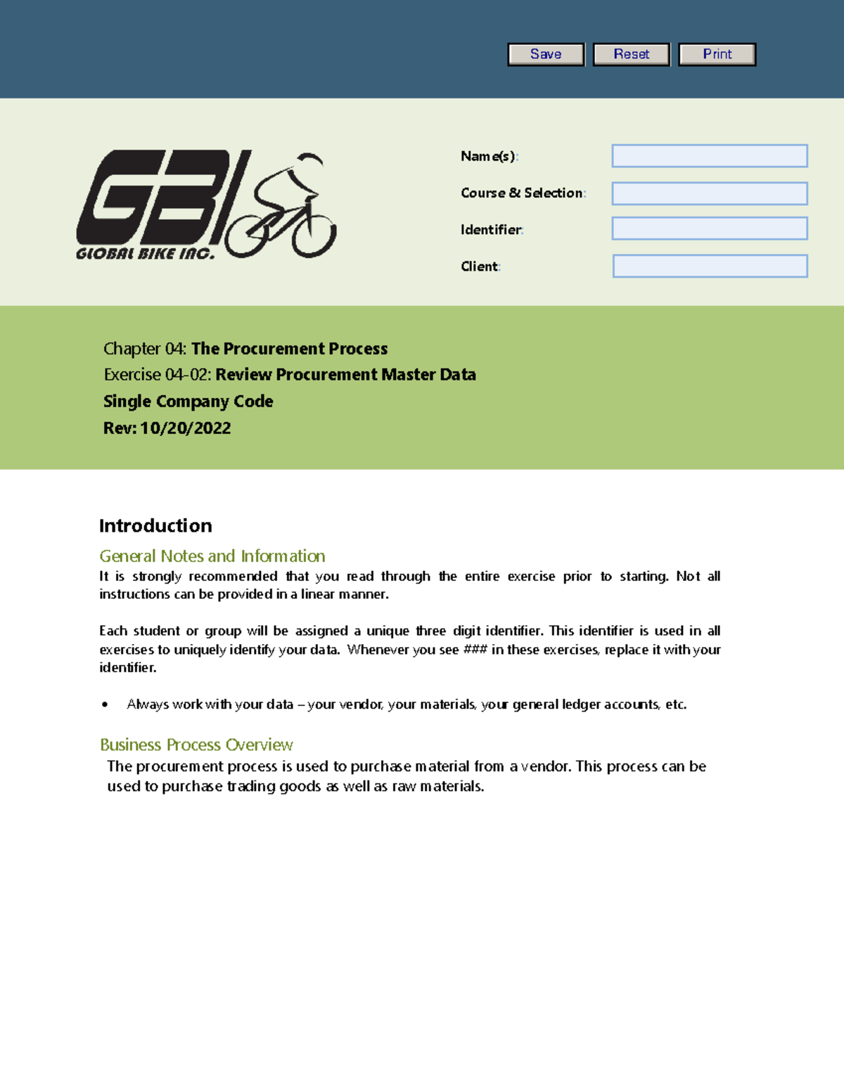 Exercise 04 02 Basic Procurement Process - Introduction General Notes ...