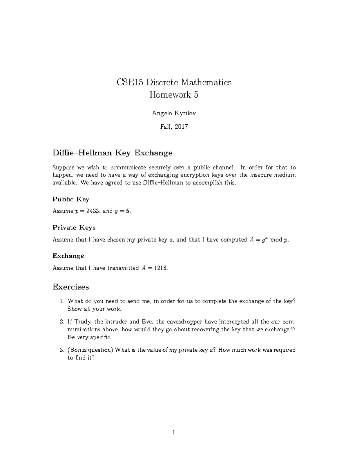 Hw5 - Professor Angelo Kyrilov - CSE15 Discrete Mathematics Homework 5 ...