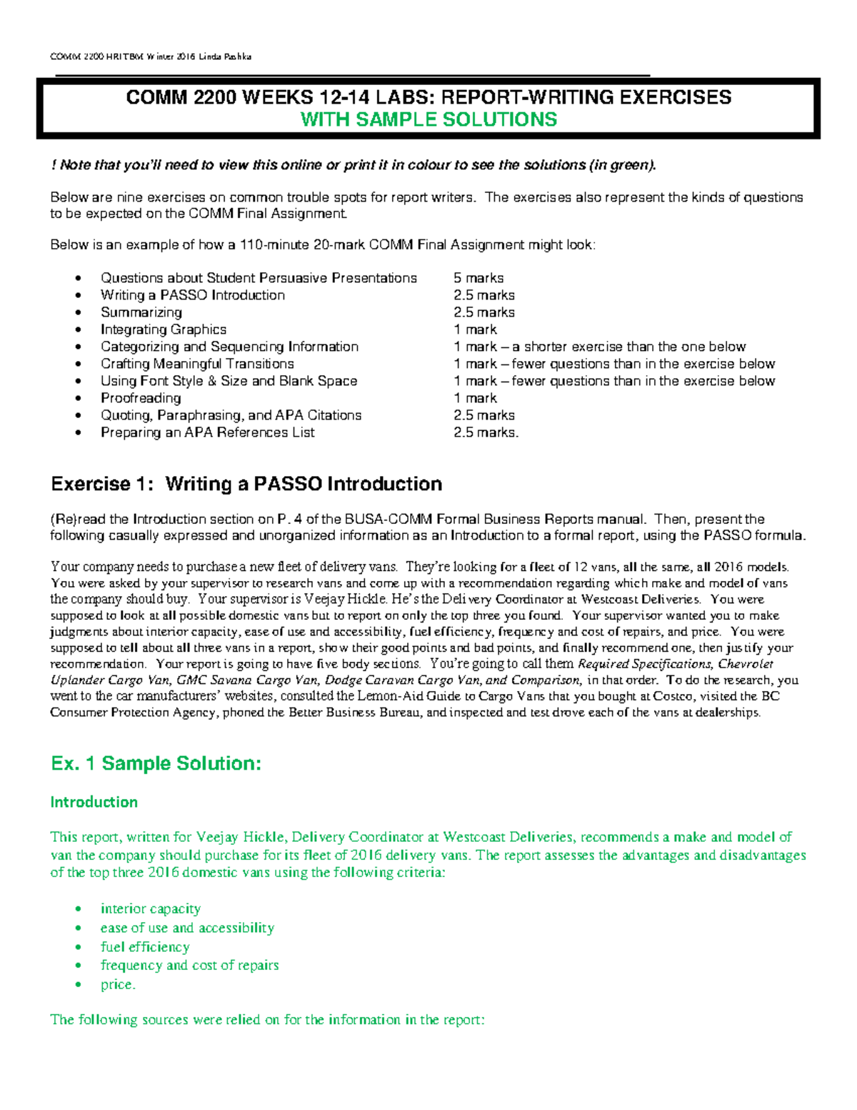 Labs9-11Weeks 12-14Mar22-Apr5 Report Writing Exercises 1-9 With Sample ...