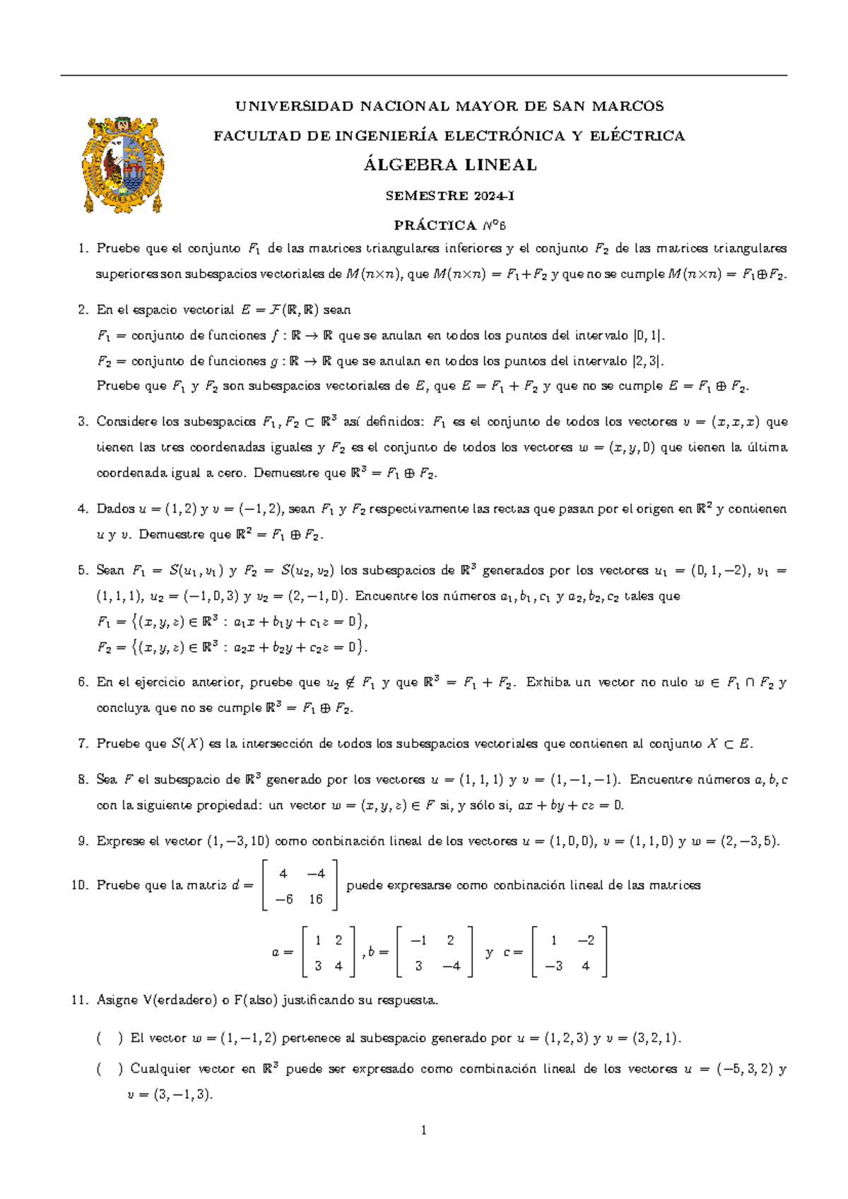 Practica N 4 - UNIVERSIDAD NACIONAL MAYOR DE SAN MARCOS FACULTAD DE INGENIER ́IA ELECTR ́ONICA Y ...