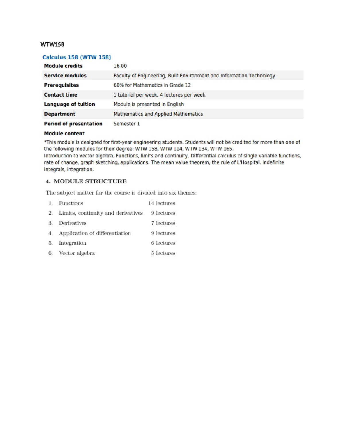 Math - combination of all the module structure of the WTW Engineering ...