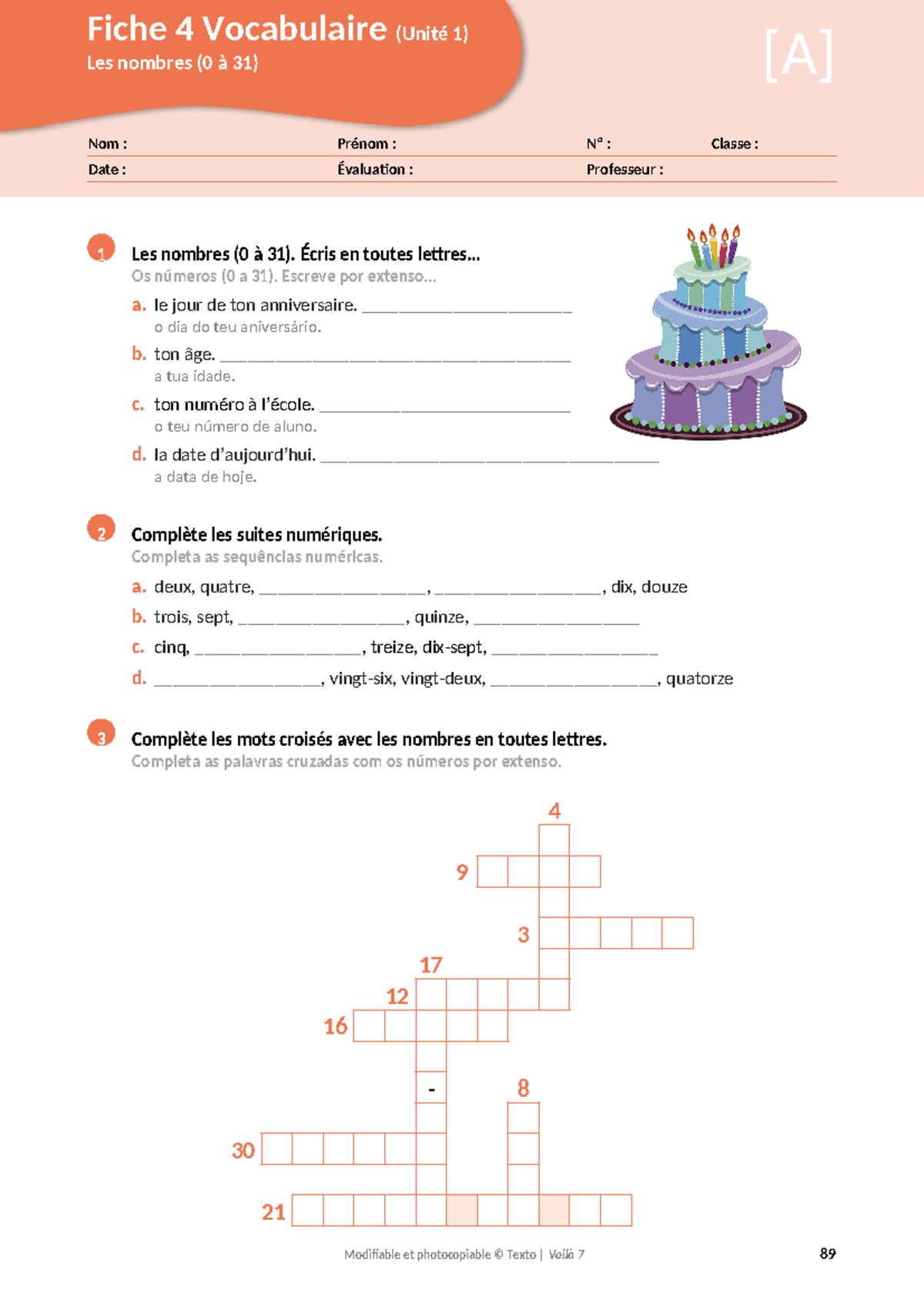 [3.1.4.1] Voila 7 CAP [Fiches de travail Vocabulaire] U1 4A - [A] Fiche ...