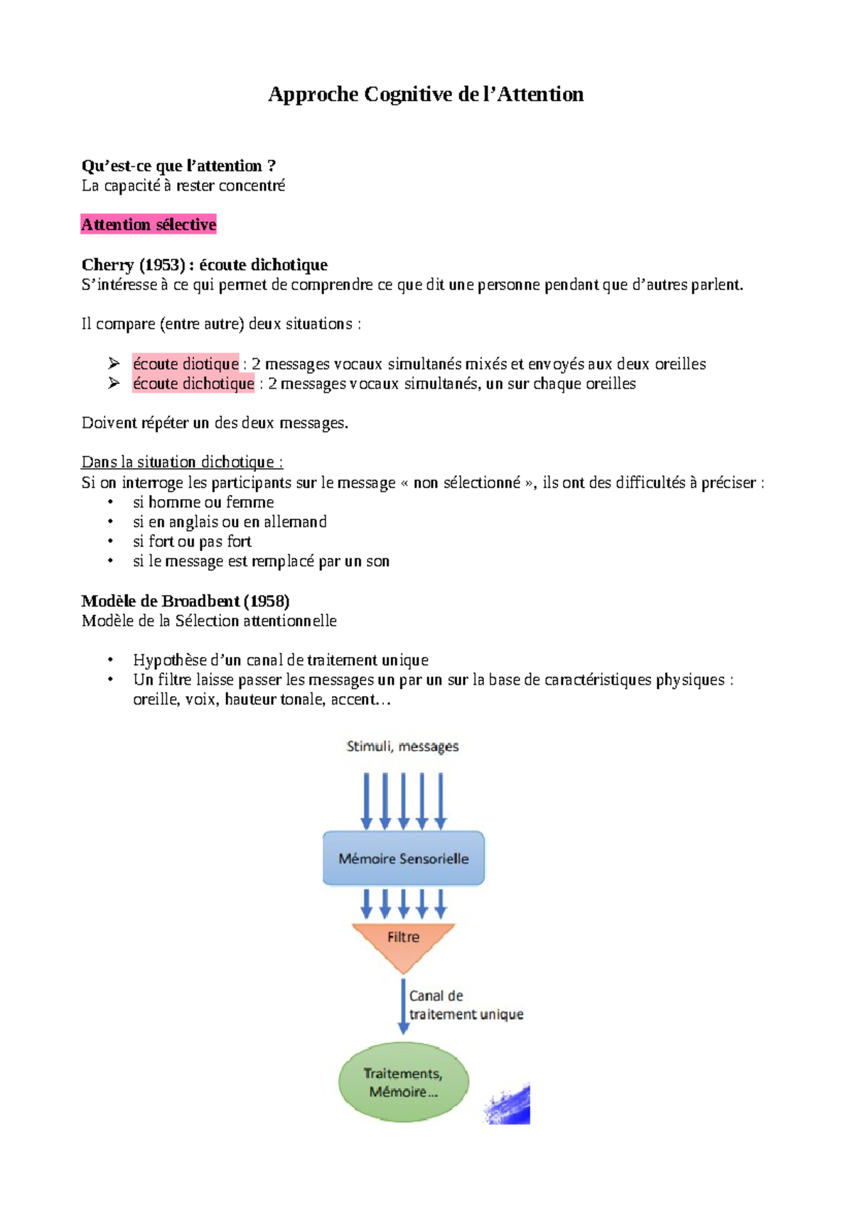 CM3 - Approche cognitive de l'attention - Approche Cognitive de l ...