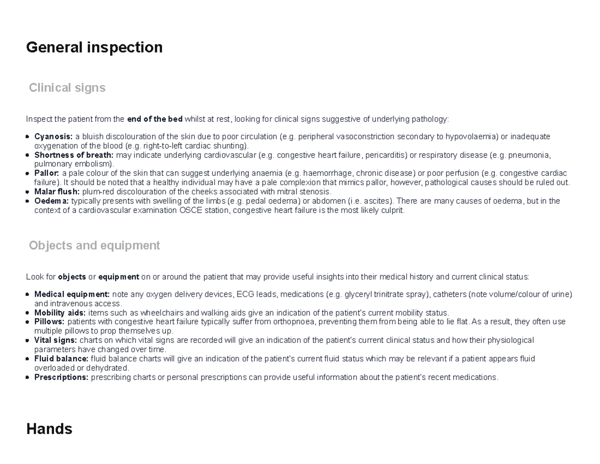 Cardiovascular Examination - OSCE Guide Geeky Medics - General inspection Clinical signs Inspect ...