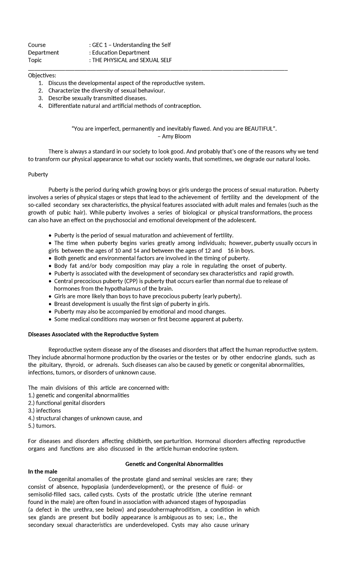 GEC 1 Activity #5 - Course : GEC 1 – Understanding the Self Department ...