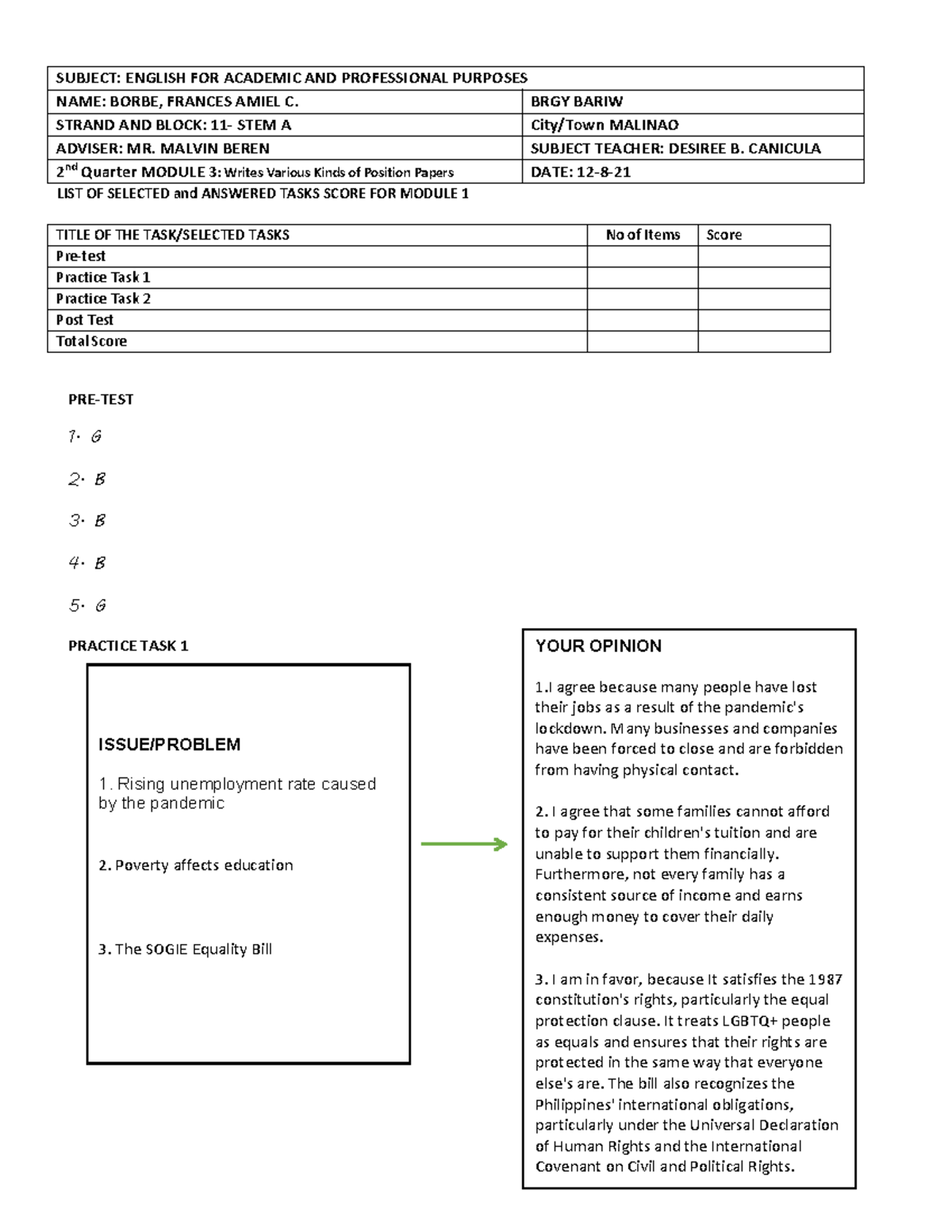 EAPP Q2M3 Position Paper Tasks - ISSUE/PROBLEM Rising unemployment rate ...