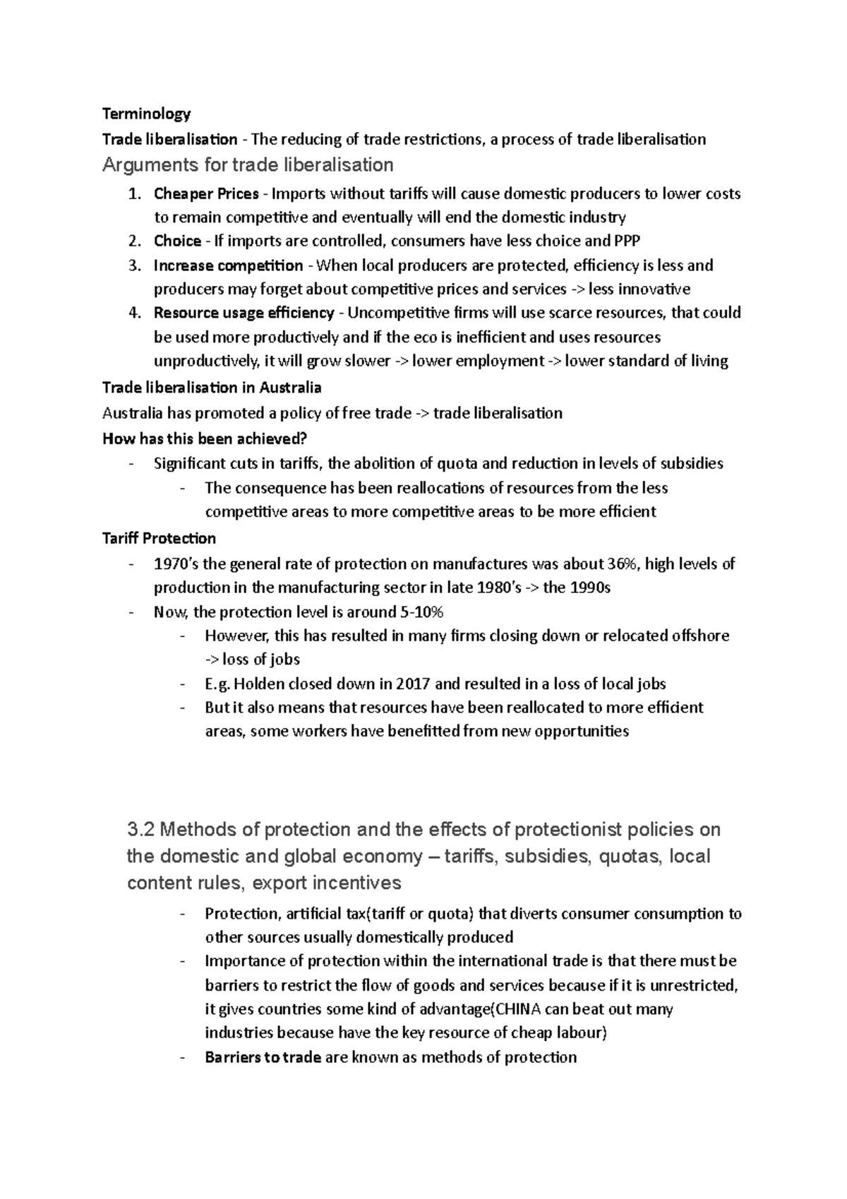 COMM1110 tutorial week 2 mod 1 - Terminology Trade liberalisation - The ...