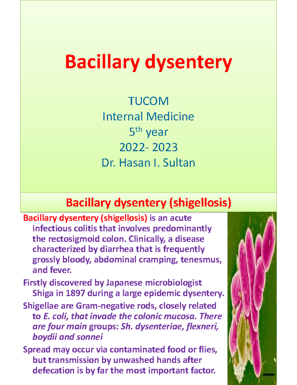 Bacillary dysentery - medicine faculty - Bacillary dysentery TUCOM ...