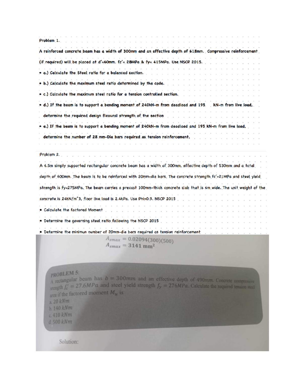 Singly Reinforced Rectangular Beam Problems (Design and Analysis) - Civil engineering - Studocu