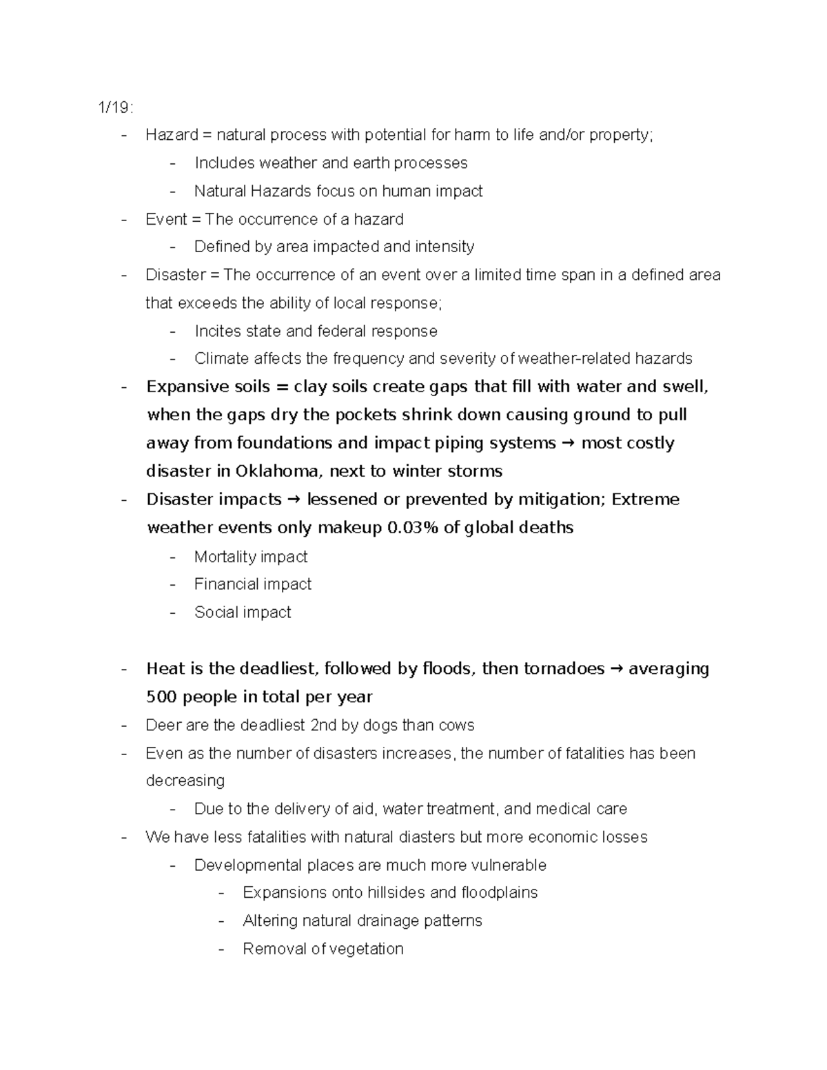 Natural Hazards Notes - 1/19: Hazard = natural process with potential ...