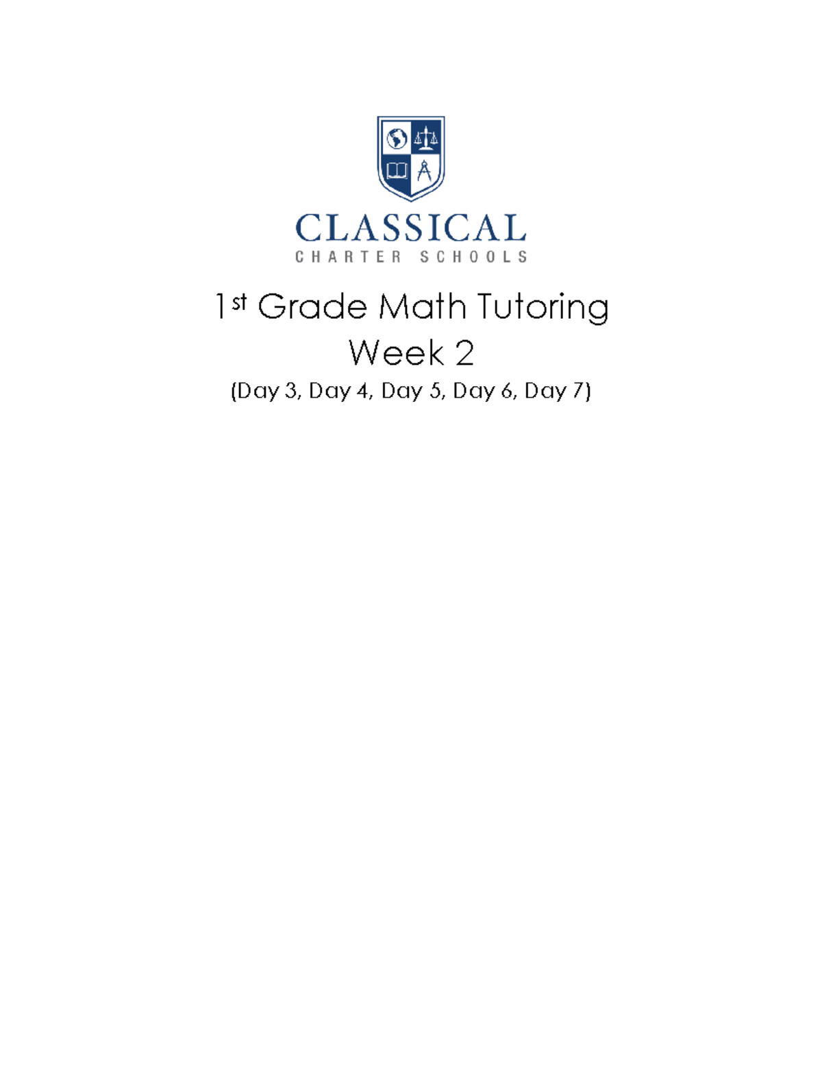Math Tutoring Week 2 Day 3 4 5 6 7 Scholar Packet - 1 st Grade Math ...