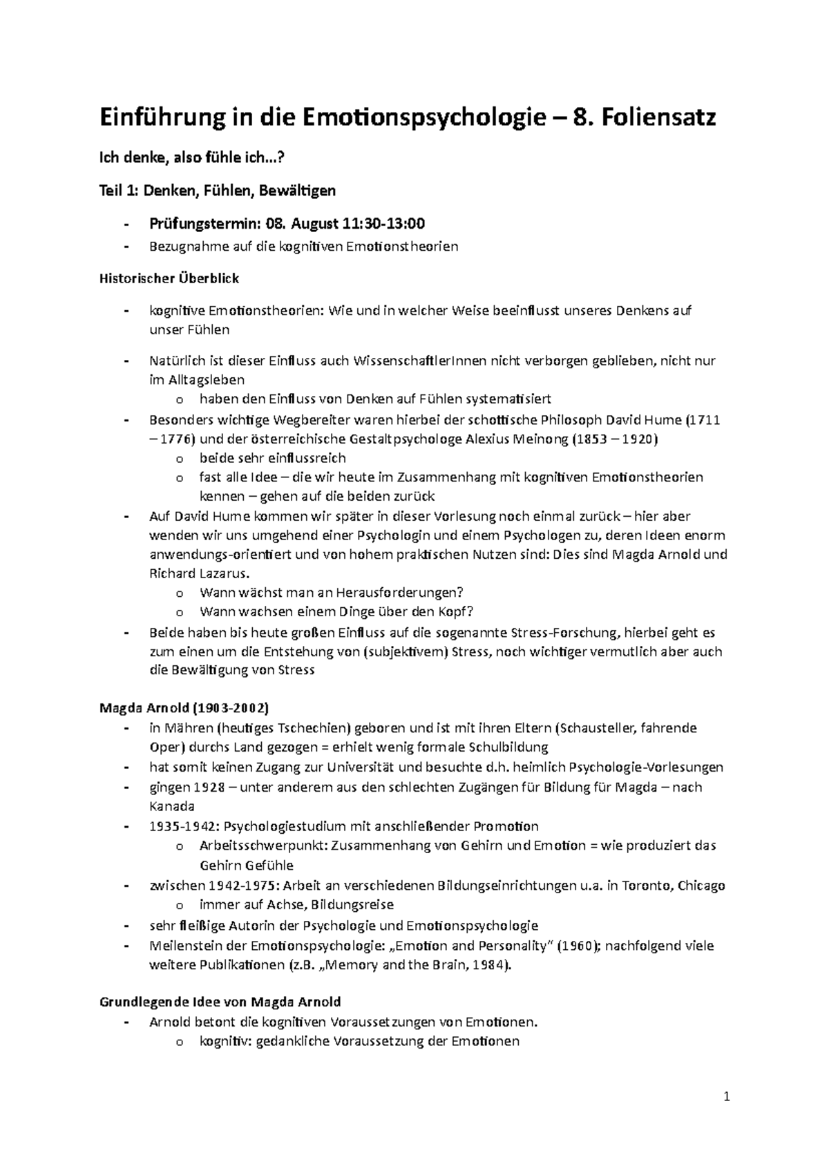 Einführung in die Emotionspsychologie - Foliensatz 7 - Einführung in die Emotionspsychologie – 8 ...