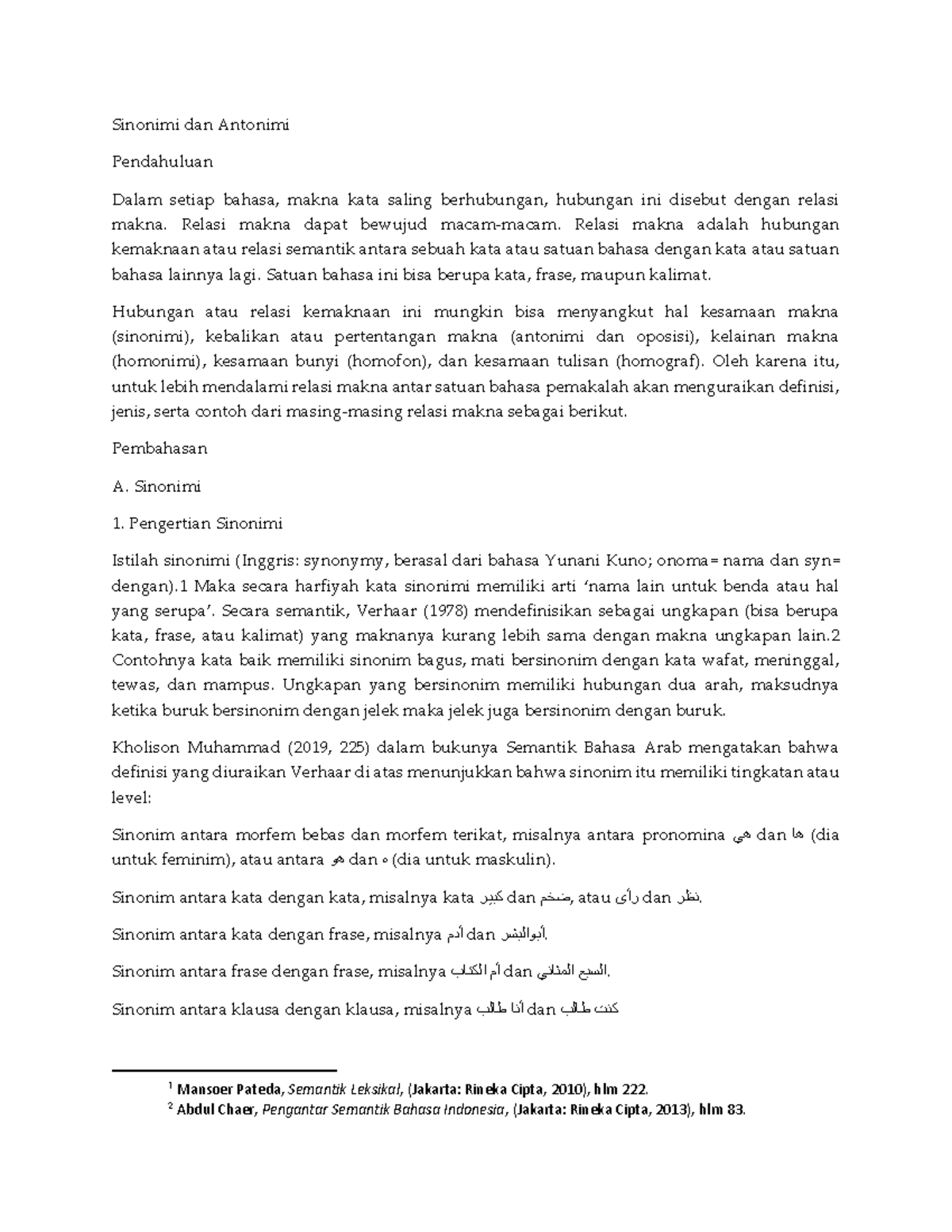 Sinonimi dan Antonimi - This note from the Arabic stylistics course ...