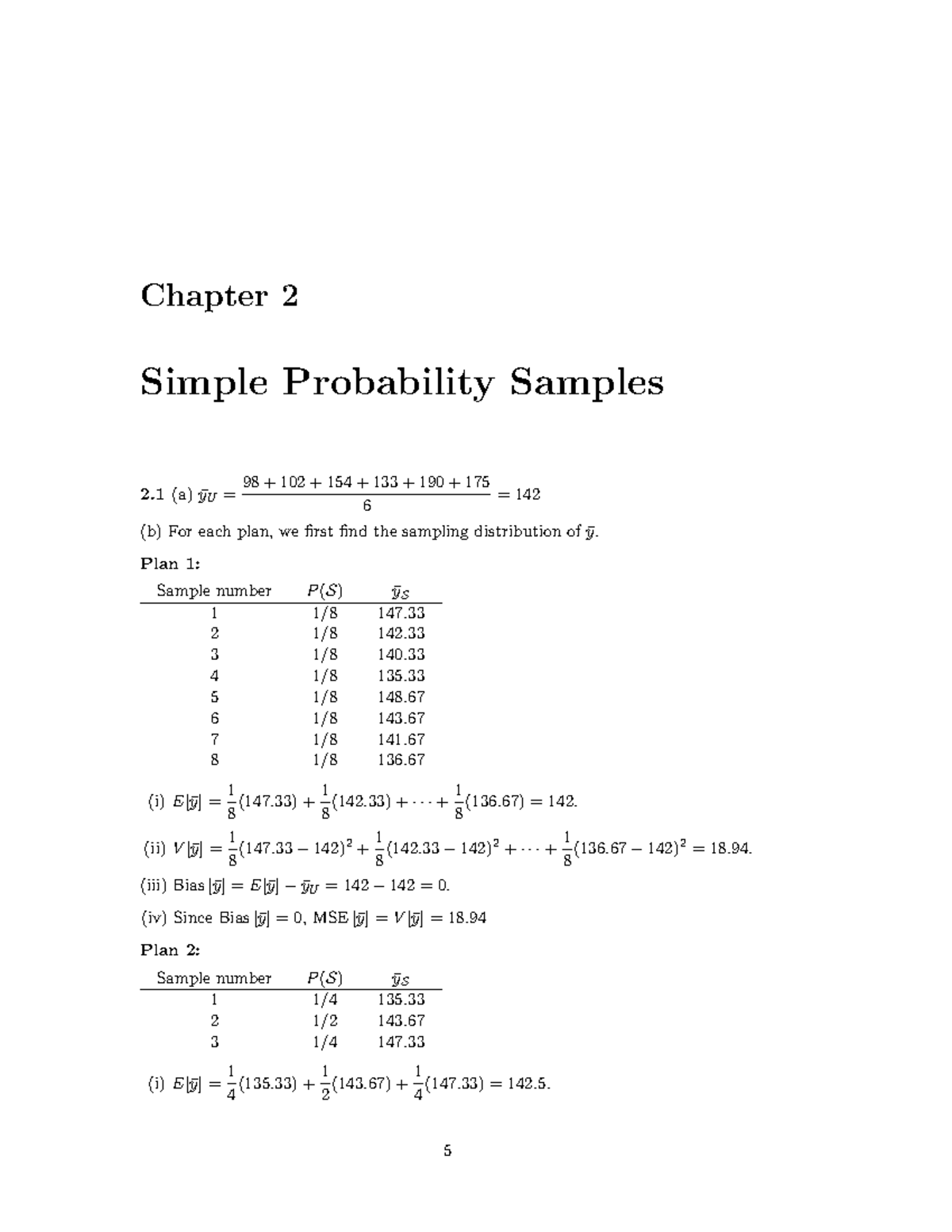 Chapter 2 Sharon - Sampling Design and Analysis - Chapter 2 Simple Probability Samples 2(a) ̄yU ...