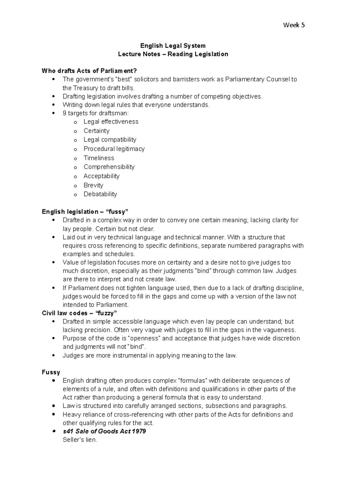Reading Legislation - Lecture notes - English Legal System Lecture ...