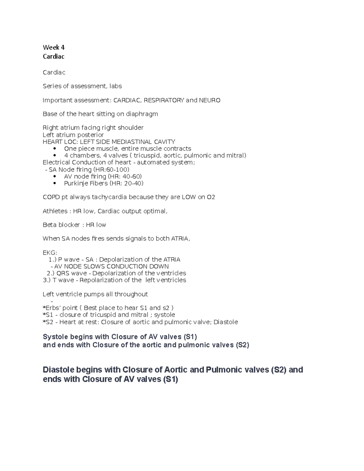 Week 4 - Week 4. Physical Assessment Cardiac - Week 4 Cardiac Cardiac ...