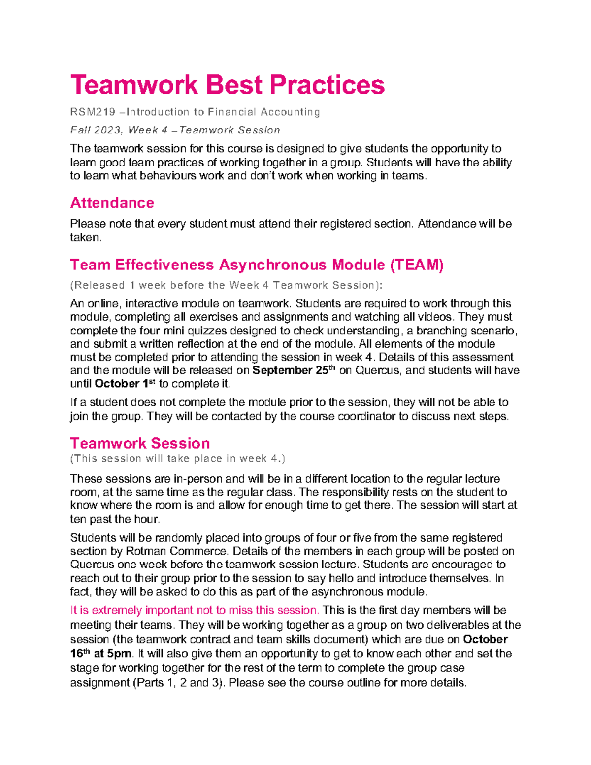 Fall 2023 RSM219 Teamwork Best Practices - Teamwork Best Practices RSM219 – Introduction to ...
