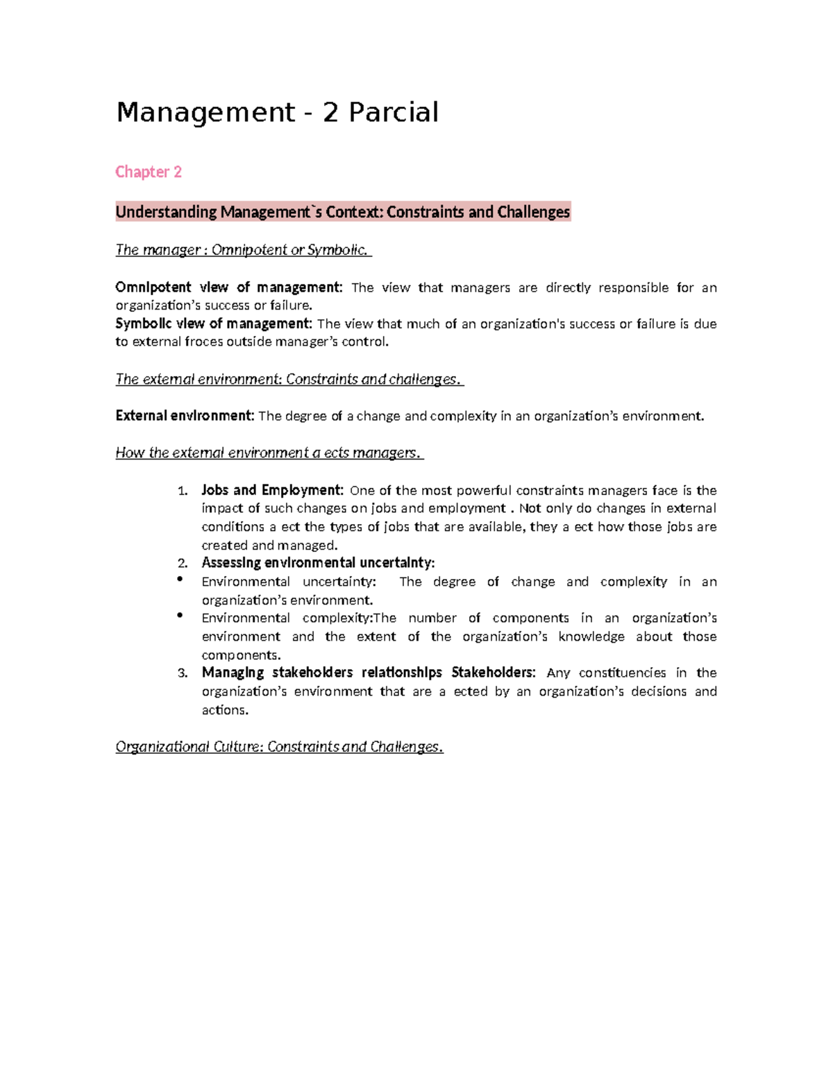 Management - 2 Parcial - Resumen - Management - 2 Parcial Chapter 2 Understanding Management`s ...