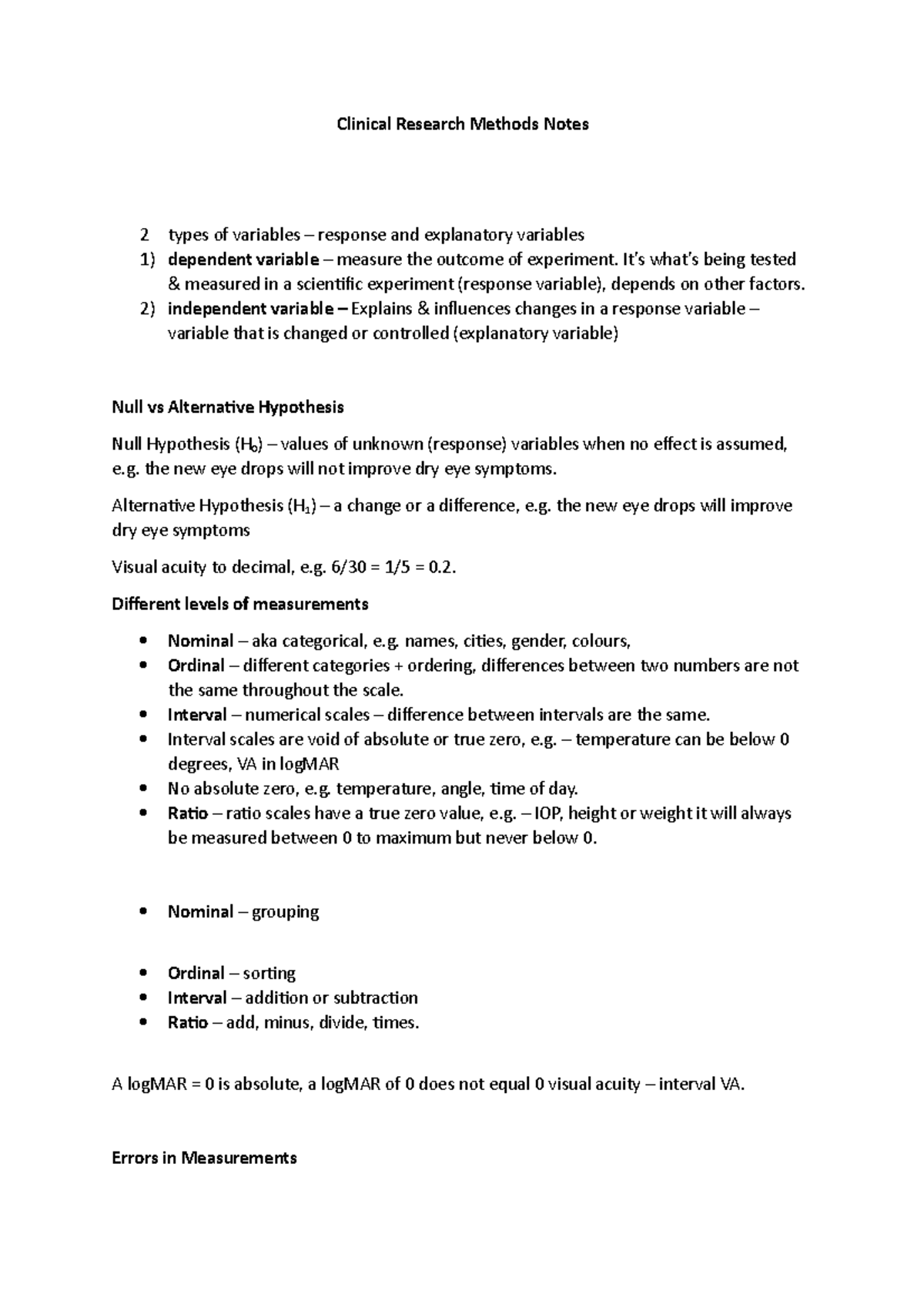 Clinical Research Methods Notes - It’s what’s being tested & measured ...