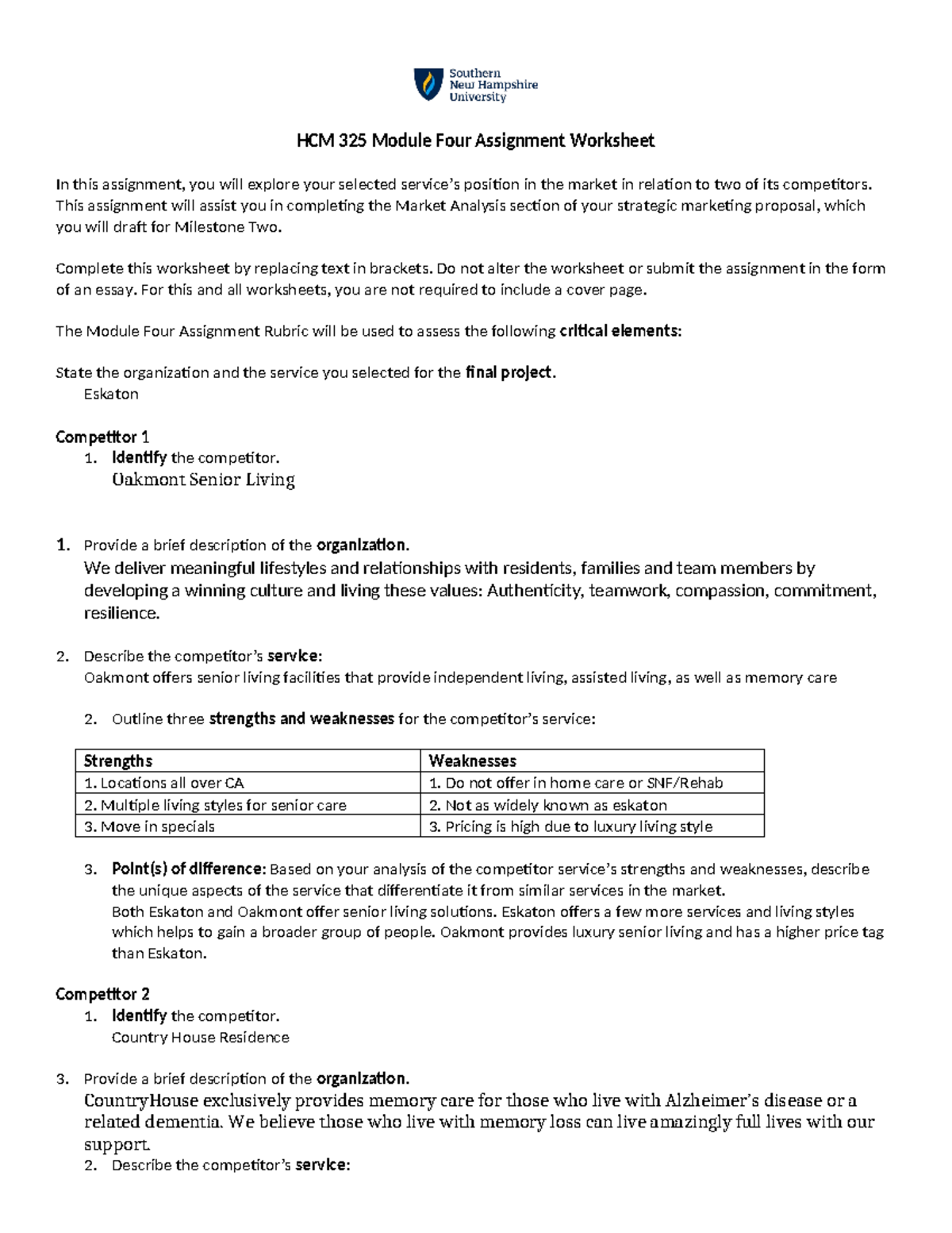 HCM 325 Module Four Assignment Worksheet - This assignment will assist ...