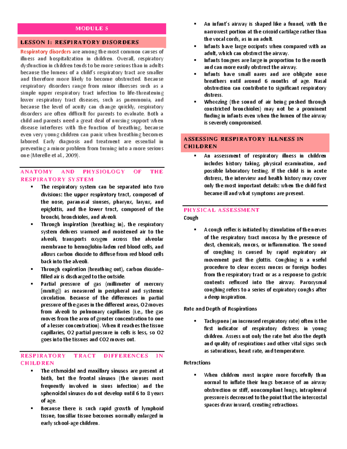 NURSING NOTES LECTURE - MODULE 5 LESSON 1: RESPIRATORY DISORDERS ...