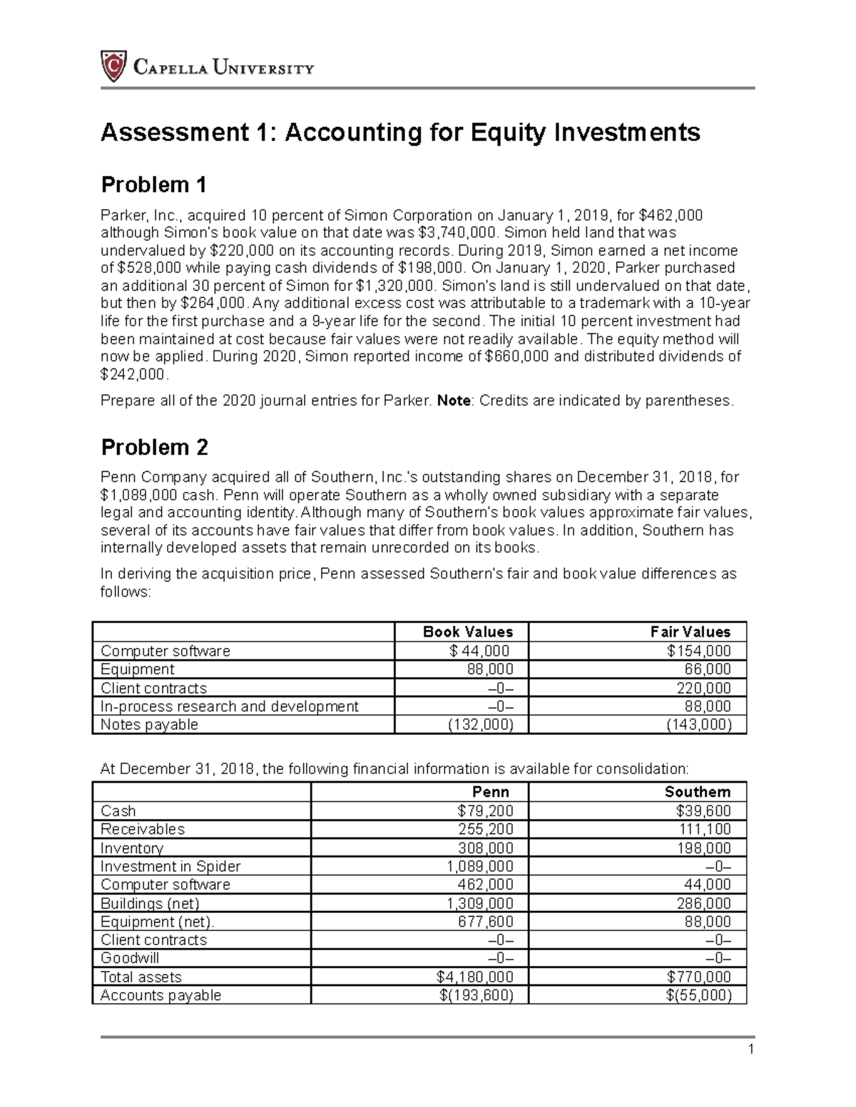 Cf assessment 1 problems - Assessment 1: Accounting for Equity ...
