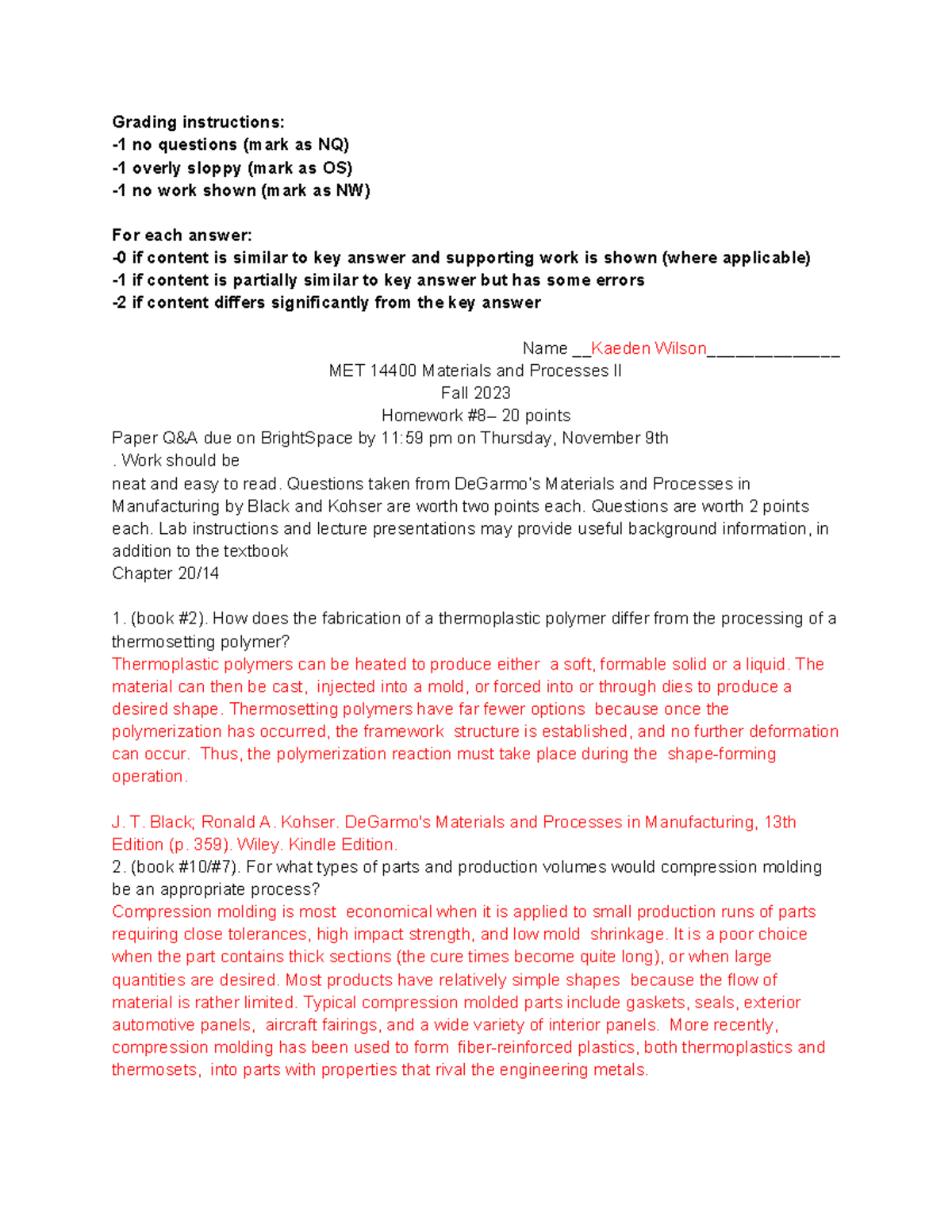 MET 144 HW 8 - HW 8 - Grading instructions: -1 no questions (mark as NQ ...