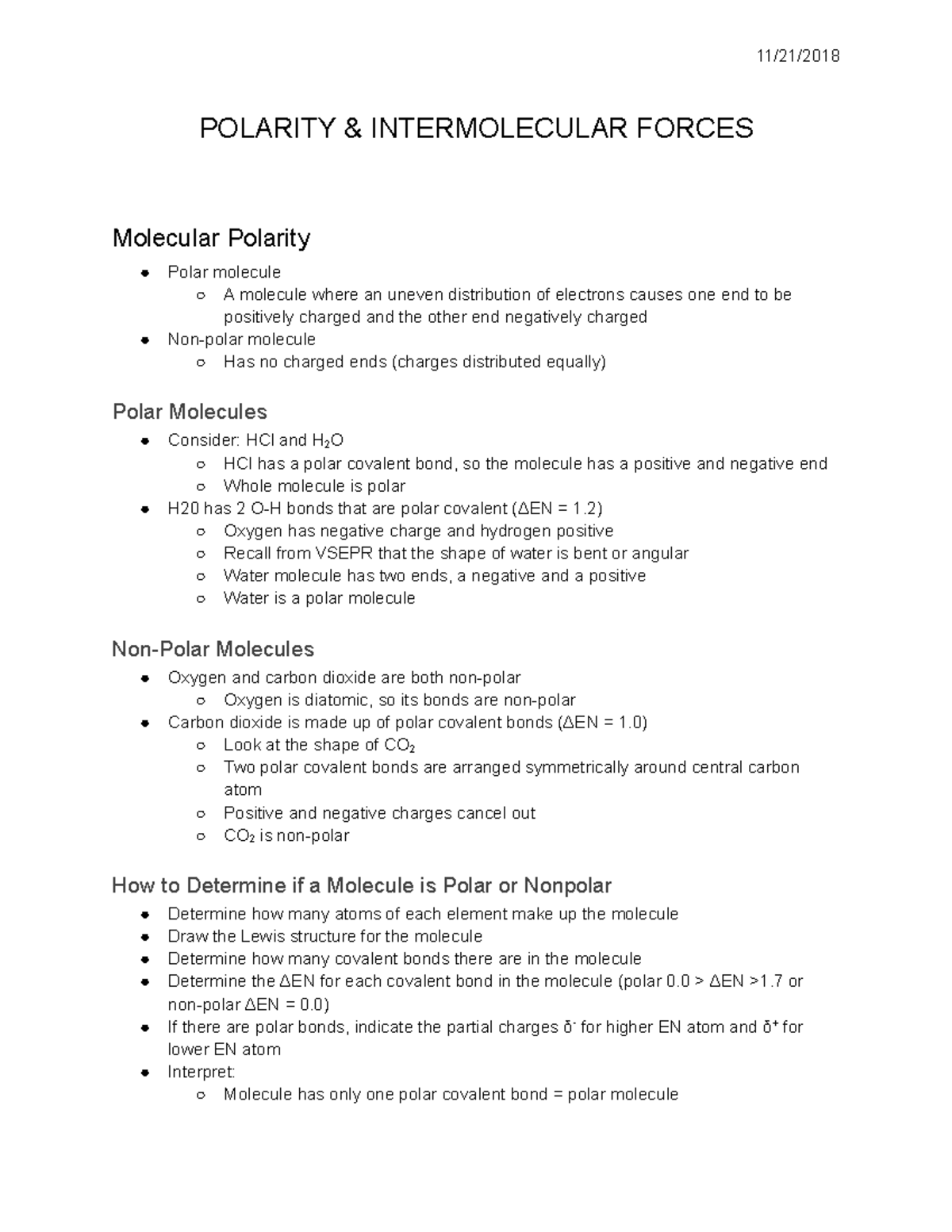 4.4 Polarity Intermolecular Forces - POLARITY & INTERMOLECULAR FORCES ...