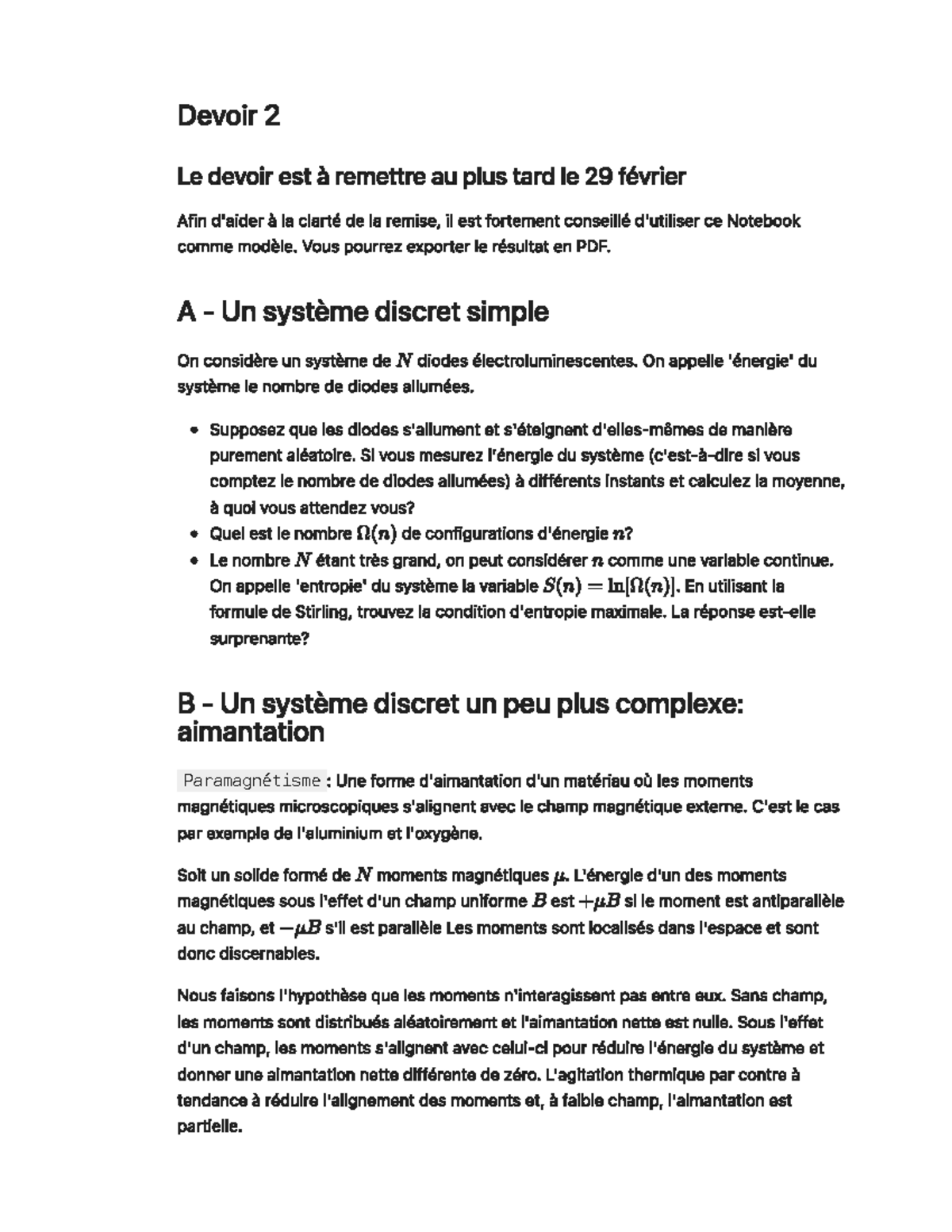 Devoir 2 phs2111 - Homework - 3DUDPDJQ«WLVPH Energie (2) = nombre de ...