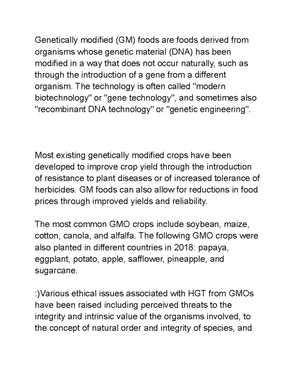 SBI4U GMO - Genetically modified (GM) foods are foods derived from ...