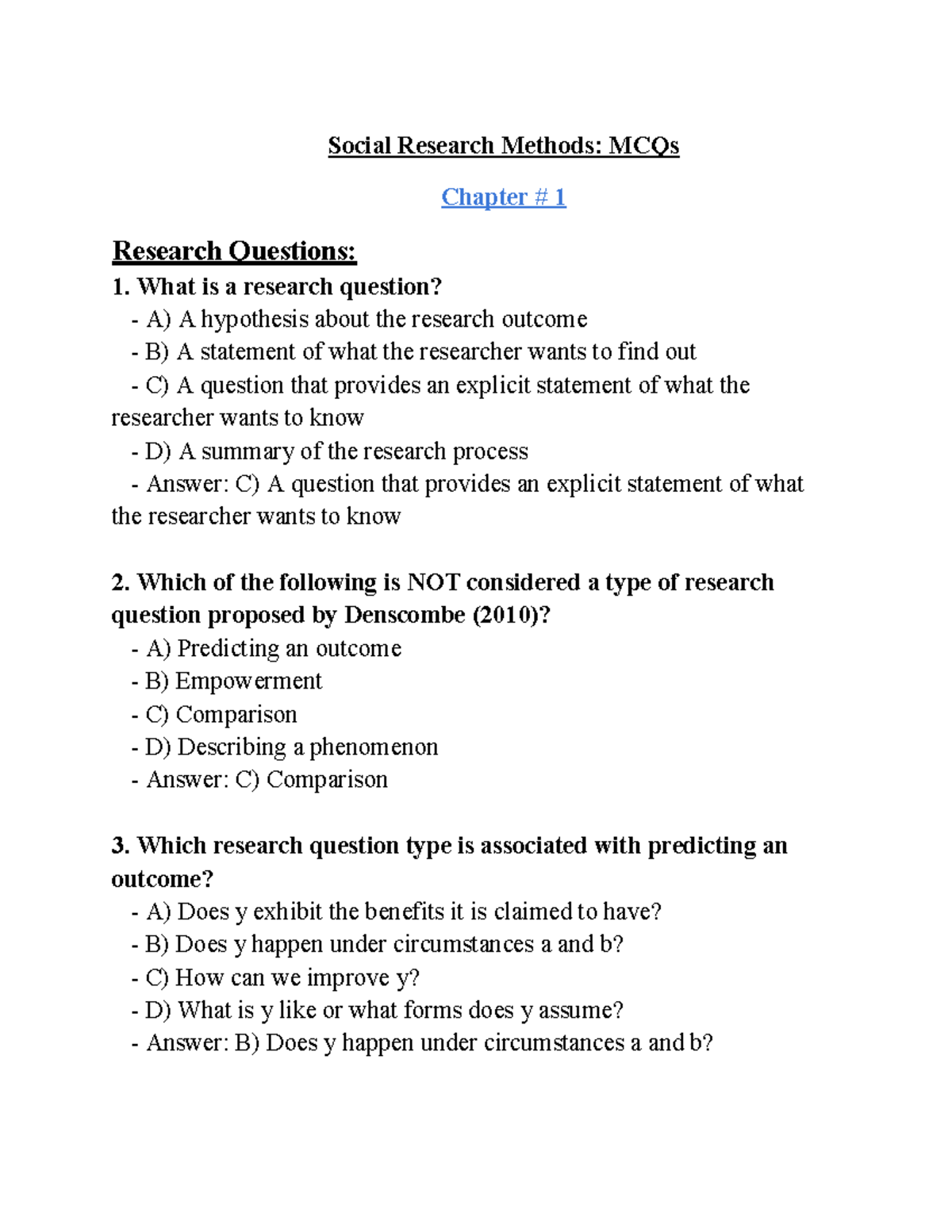 Social Research Methods MCQs - Social Research Methods: MCQs Chapter ...