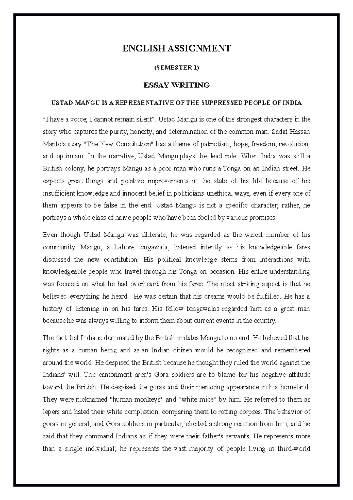 English Assignment - ENGLISH ASSIGNMENT (SEMESTER 1) ESSAY WRITING ...