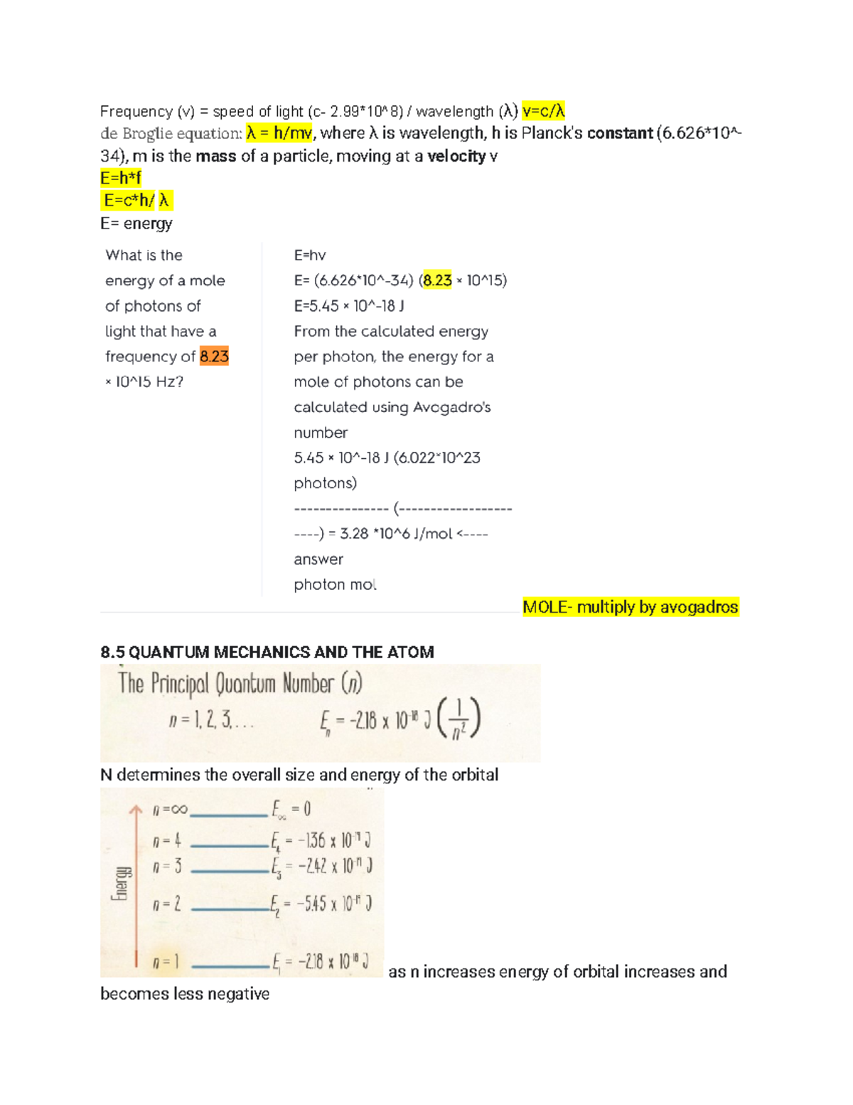 Pearson objective 8 - Frequency (v) = speed of light (c- 210^8 ...