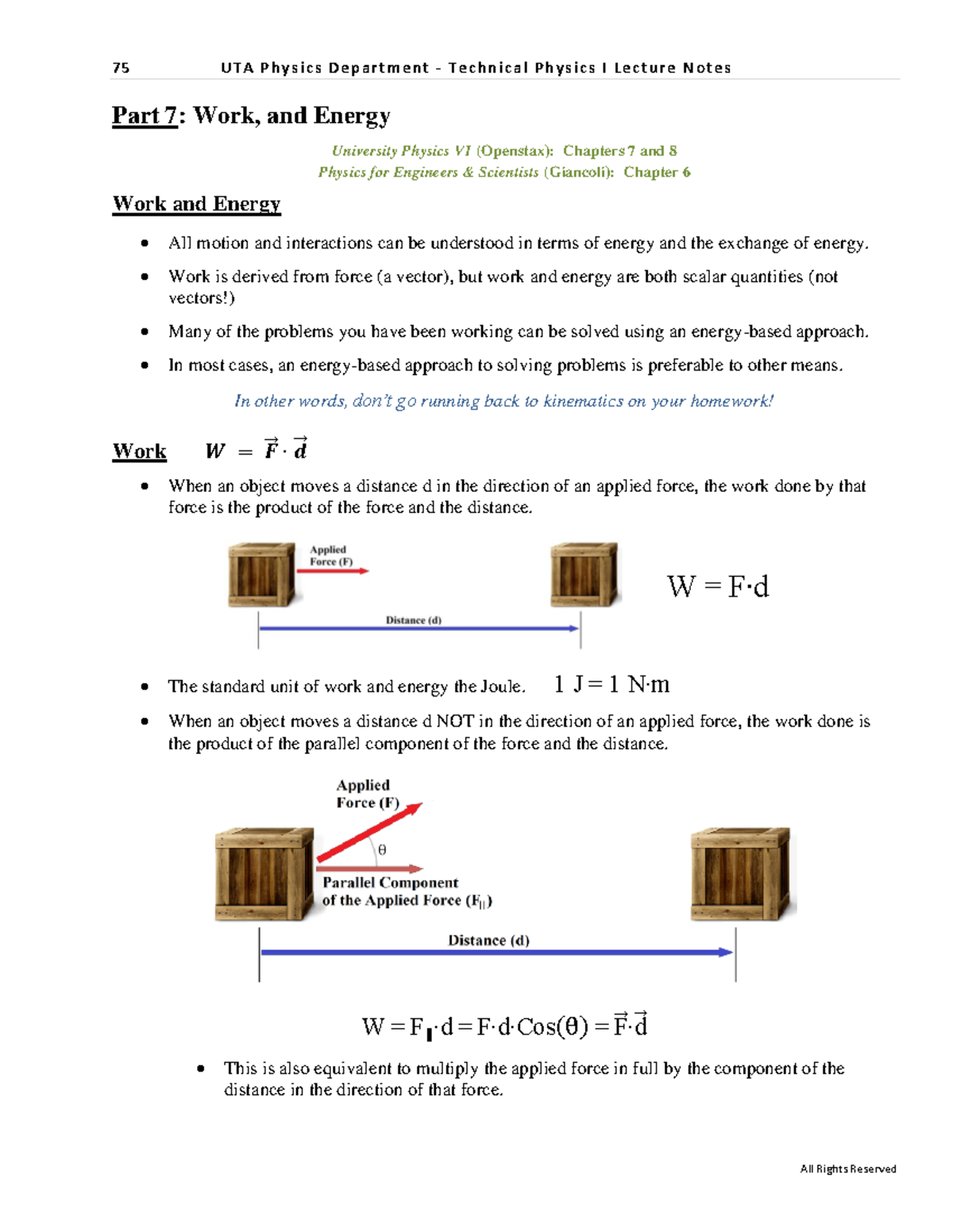 1443 notes Lecture7 - Part 7: Work, and Energy University Physics V1 ...