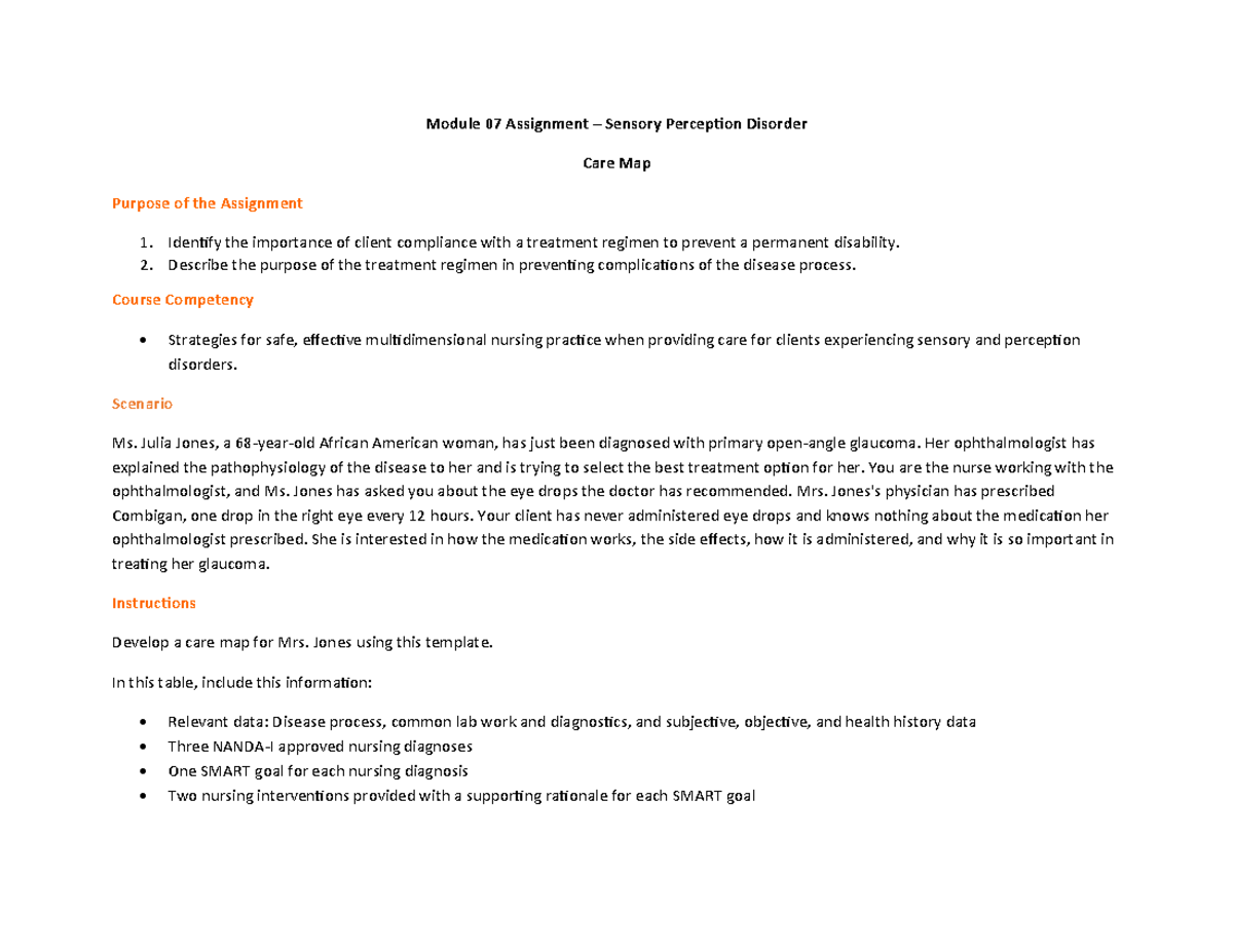 ACumbess Module 07Assignment-Sensory Perception Disorder Care Map 051824 - Module 07 Assignment ...