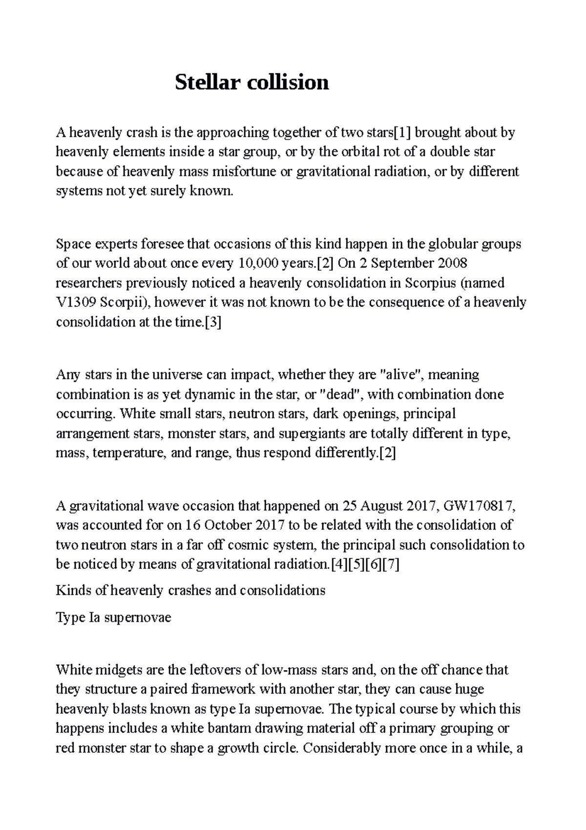 Stellar collision - Ifah - Stellar collision A heavenly crash is the ...