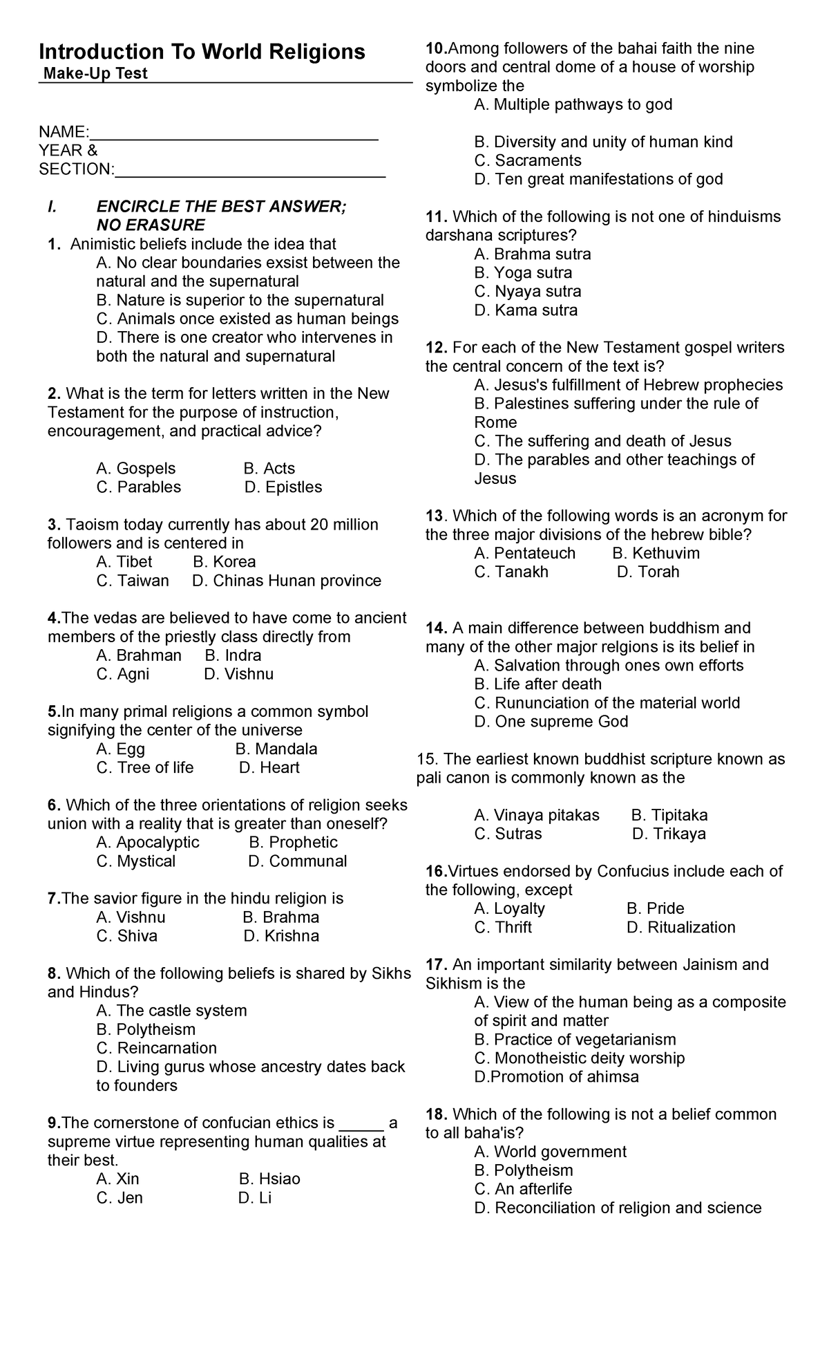 368361598 Intro to World Religions Test 1 - Introduction To World ...