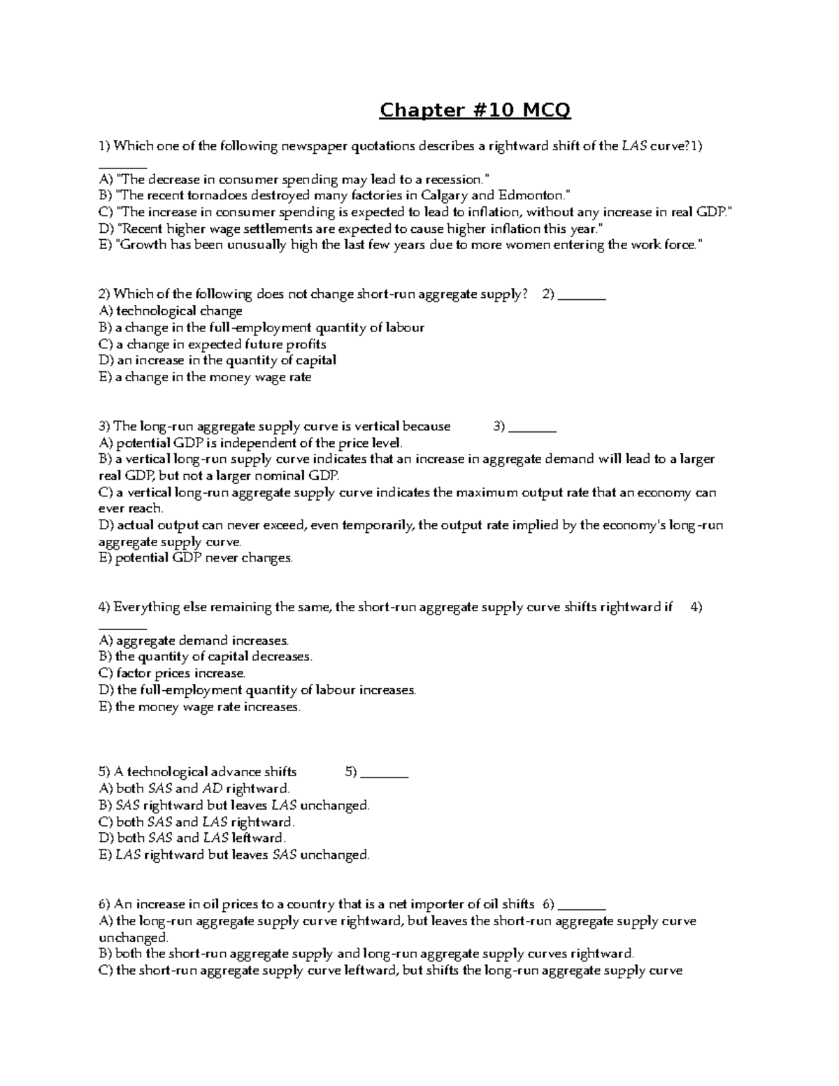 Chapter 10 MCQ - Week 9 Tutorial Questions - Chapter #10 MCQ Which one ...
