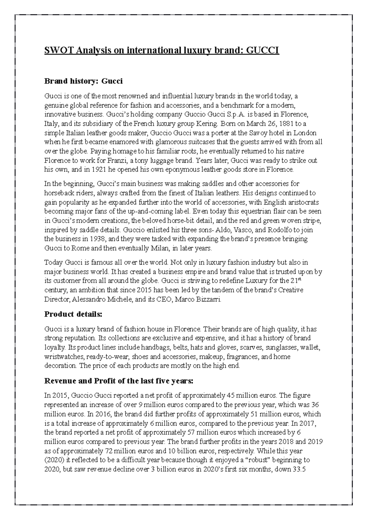 SWOT Analysis on international luxury brand - Gucci’s holding company ...