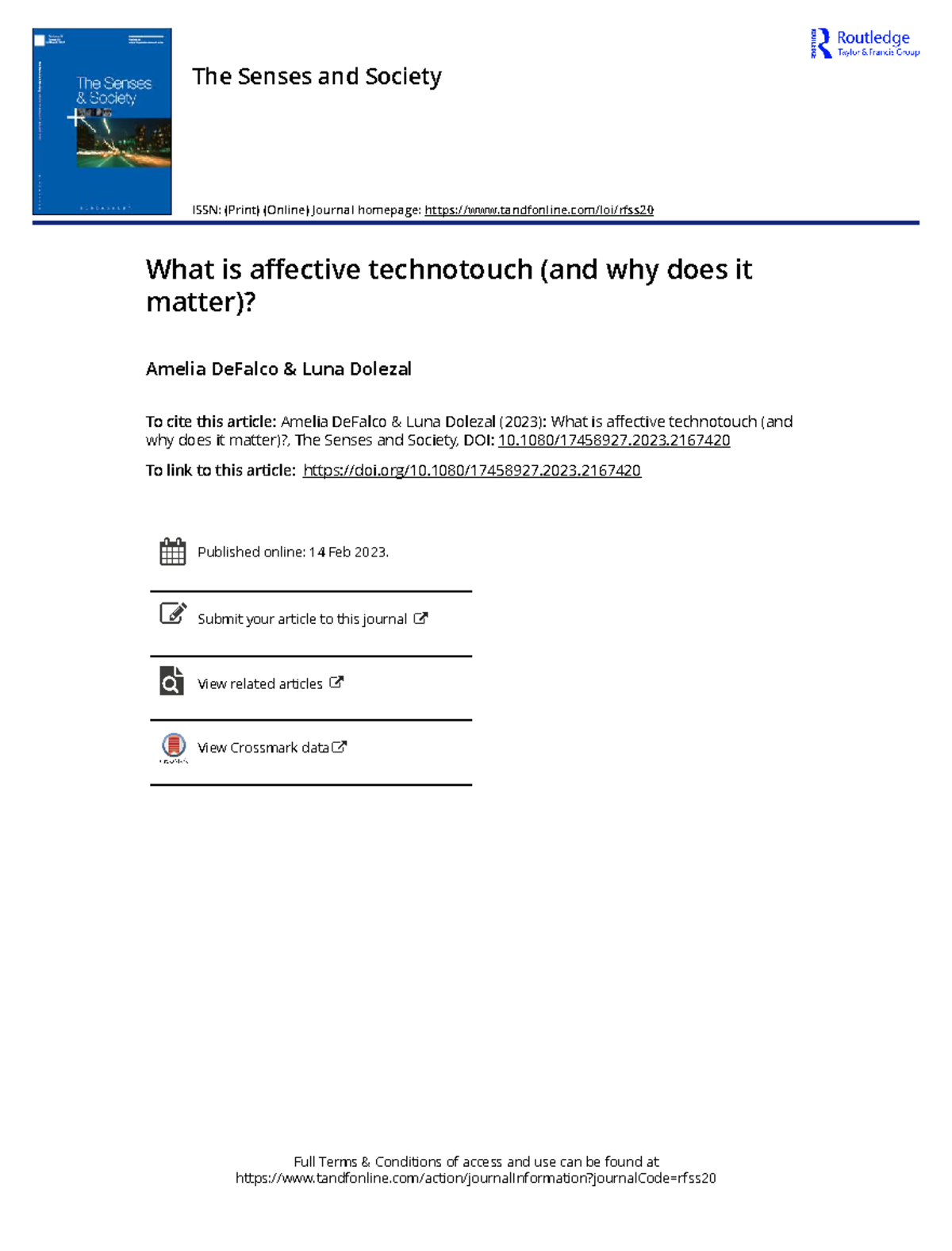 What is affective technotouch - 1080/17458927. To link to this article: doi/10.1080/17458927. ...