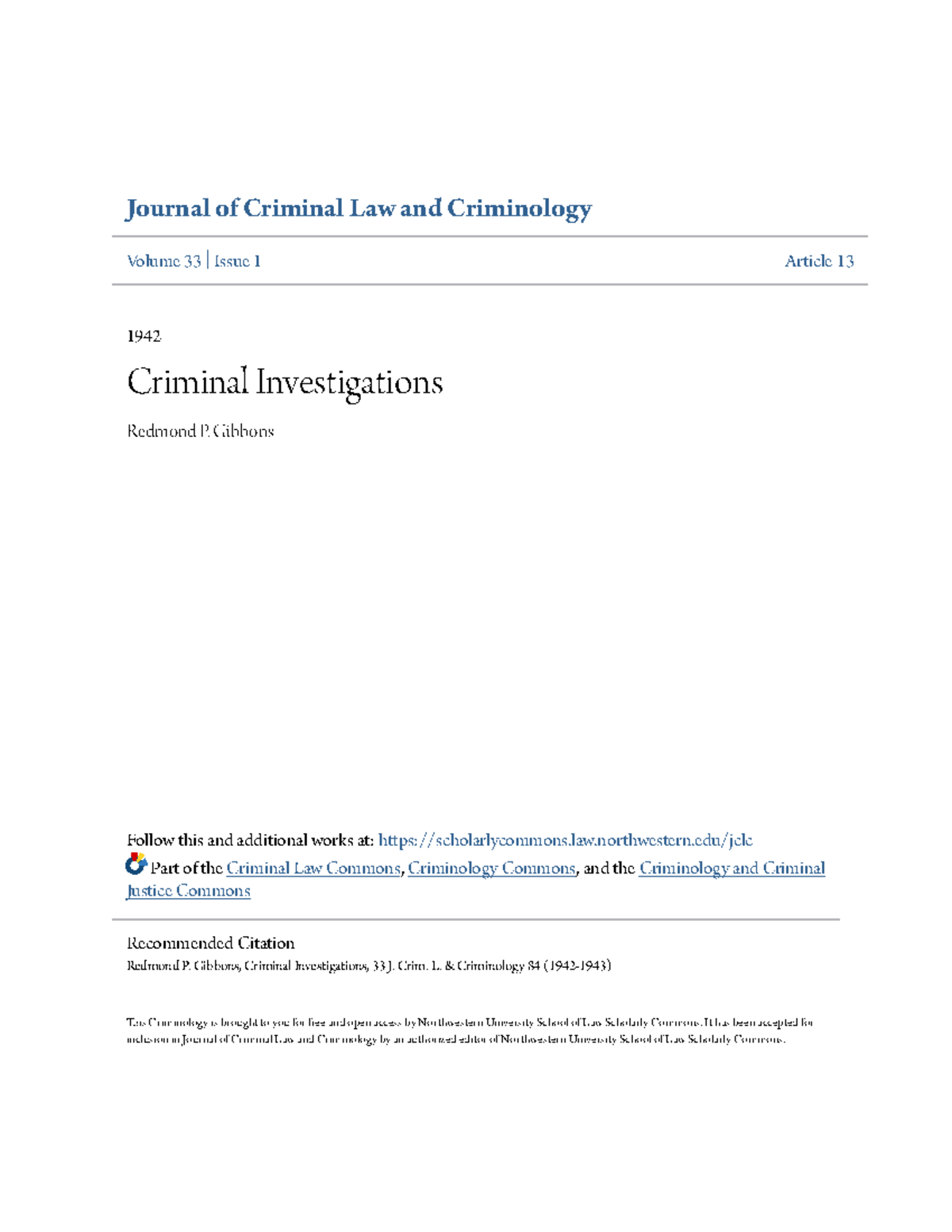 Criminal Investigations - Journal of Criminal Law and Criminology ...