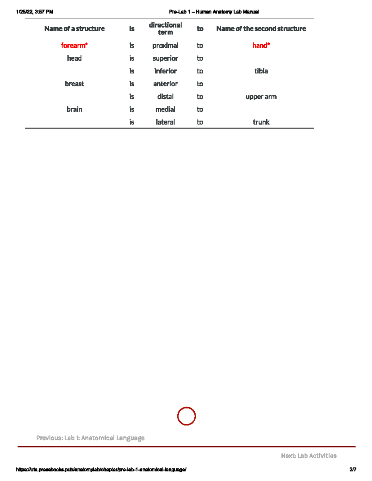 Anatomic lang - BIOL 2457 - Studocu