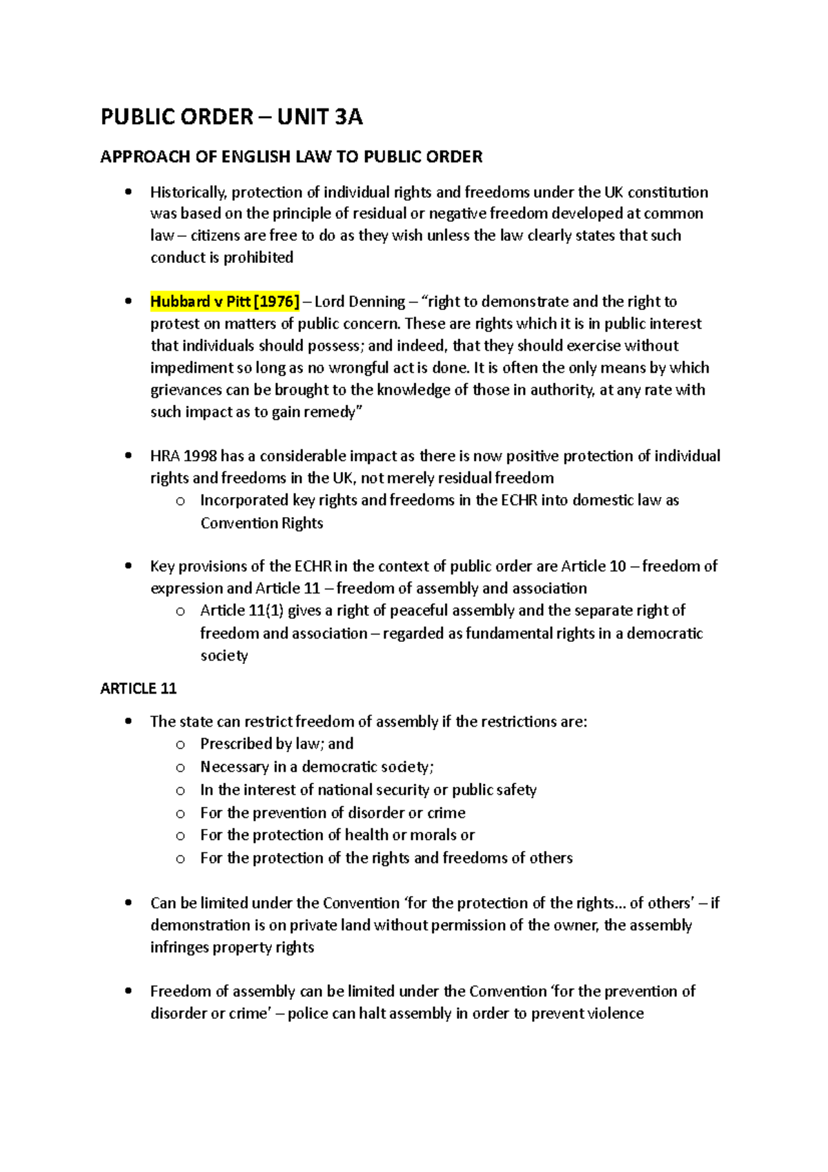 Public Order - PUBLIC ORDER – UNIT 3A APPROACH OF ENGLISH LAW TO PUBLIC ...