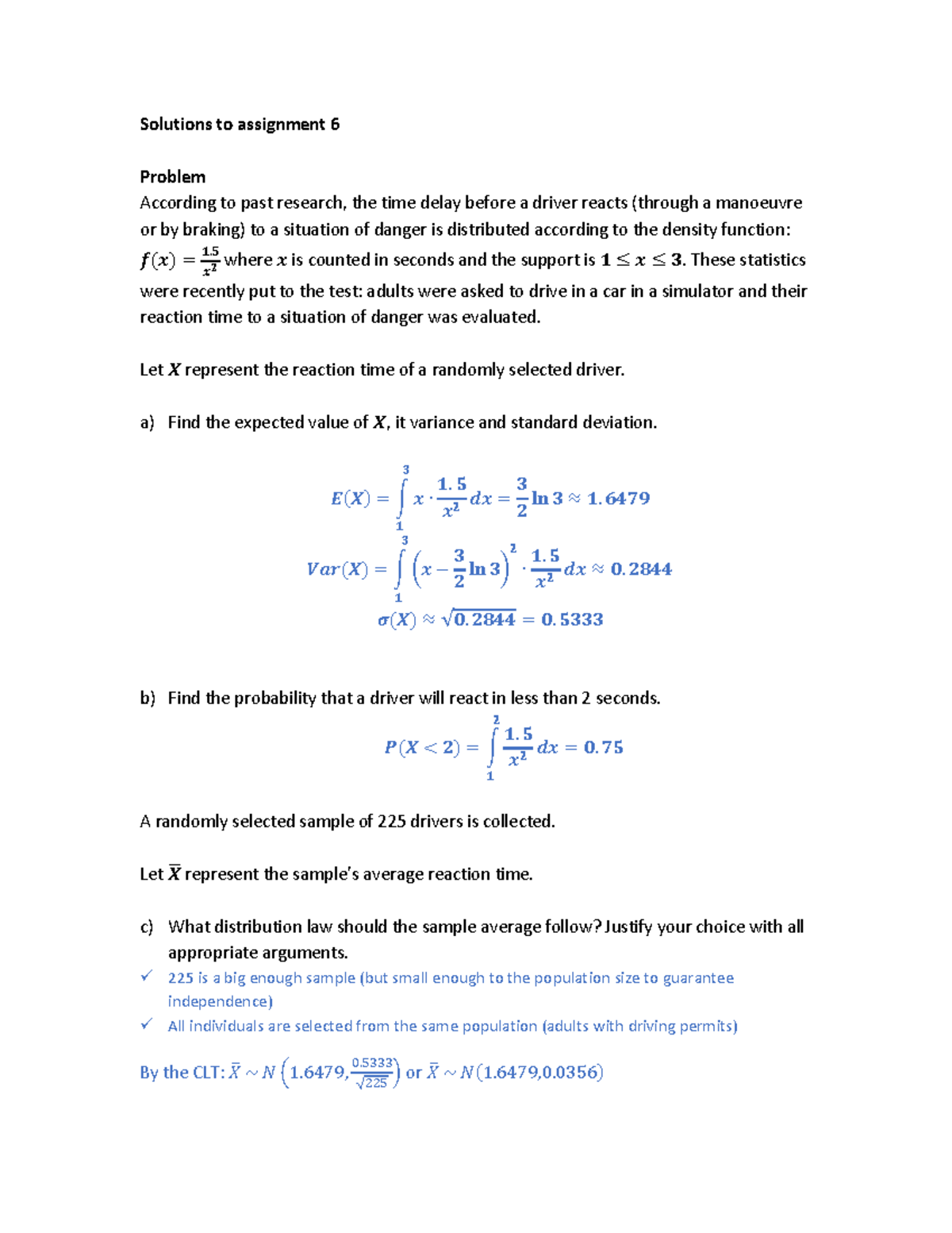 A6- density, clt, sample proportions - Solutions to assignment 6 ...