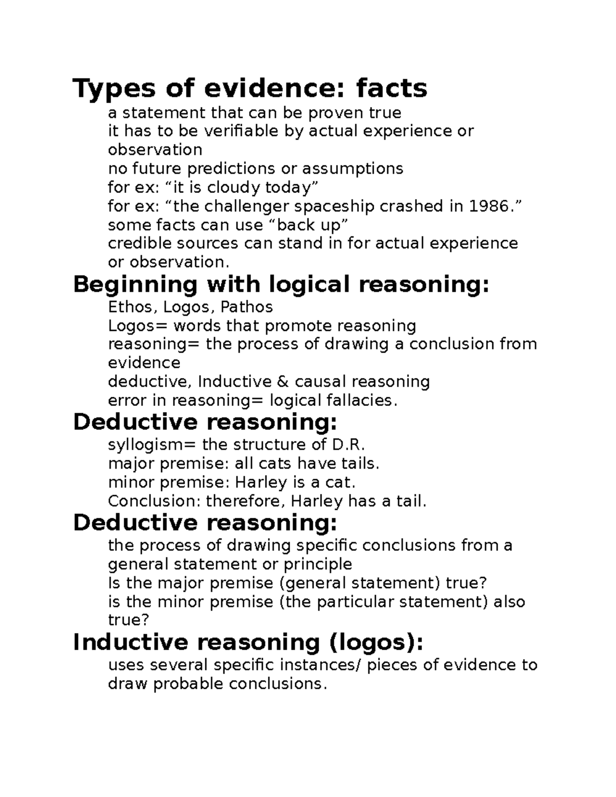 Types of evidence - ” some facts can use “back up” credible sources can ...